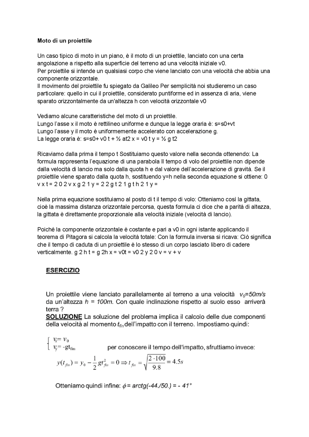 Gittata Di Un Proiettile Schemi E Mappe Concettuali Di Fisica Docsity