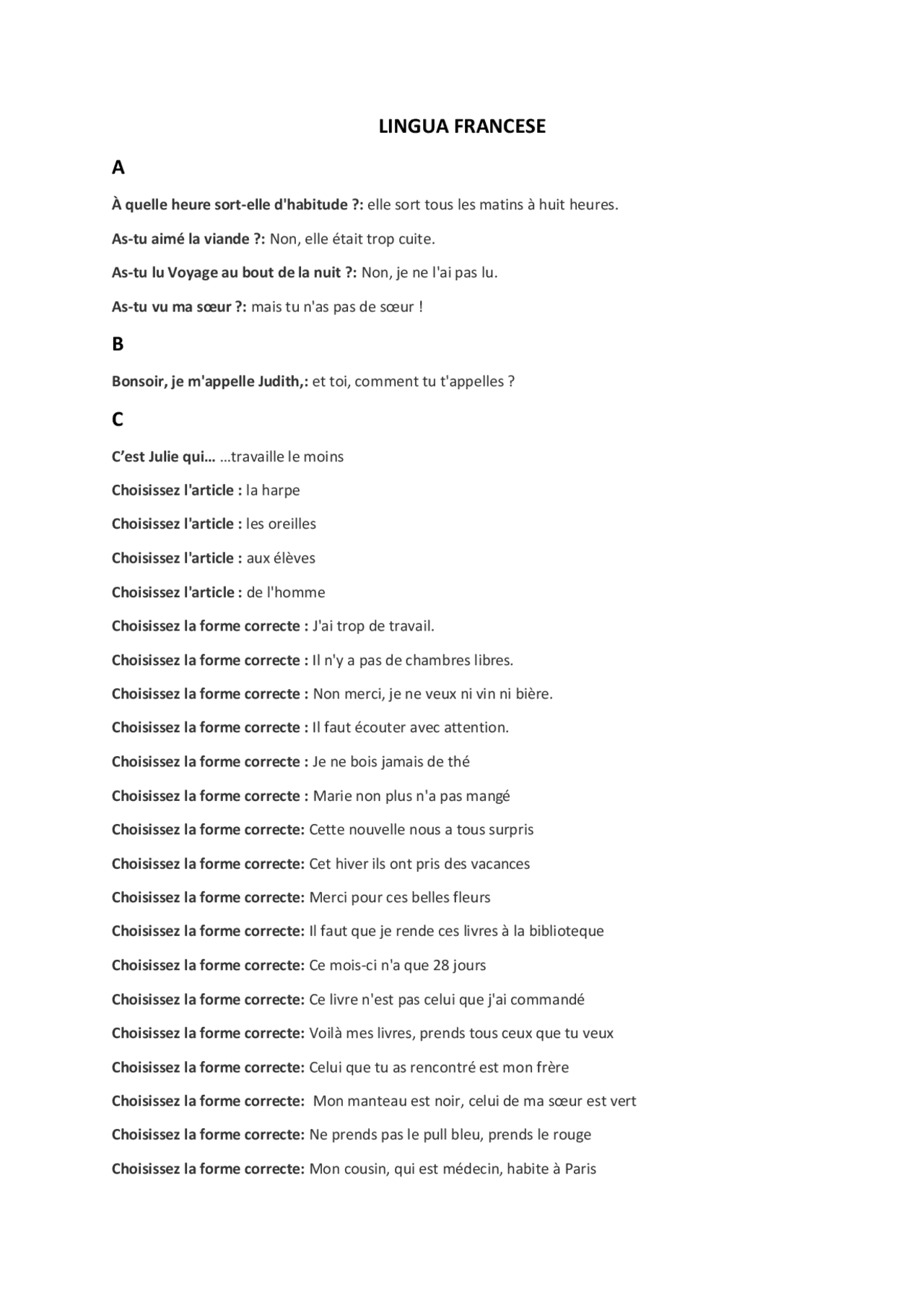 Prova Desame Lingua Francese Prove Desame Di Lingua Francese Docsity