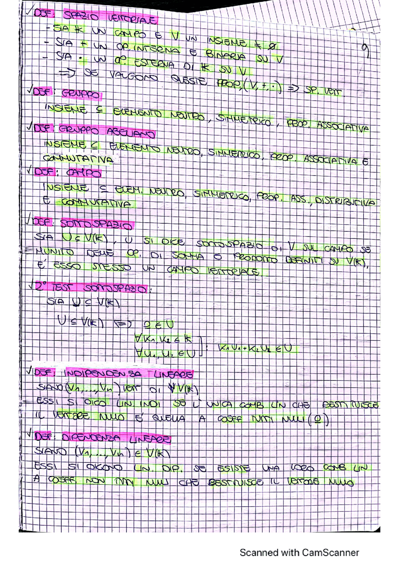 Algebra Lineare E Geometria Formulario Schemi E Mappe Concettuali Di