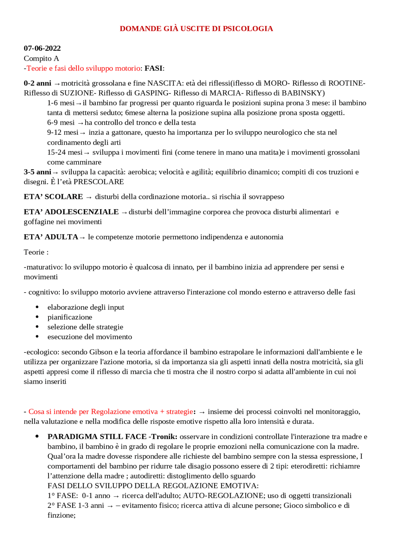DOMANDE E RISPOSTE ESAME PSICOLOGIA GENERALE | Schemi e mappe concettuali di Didattica generale ...