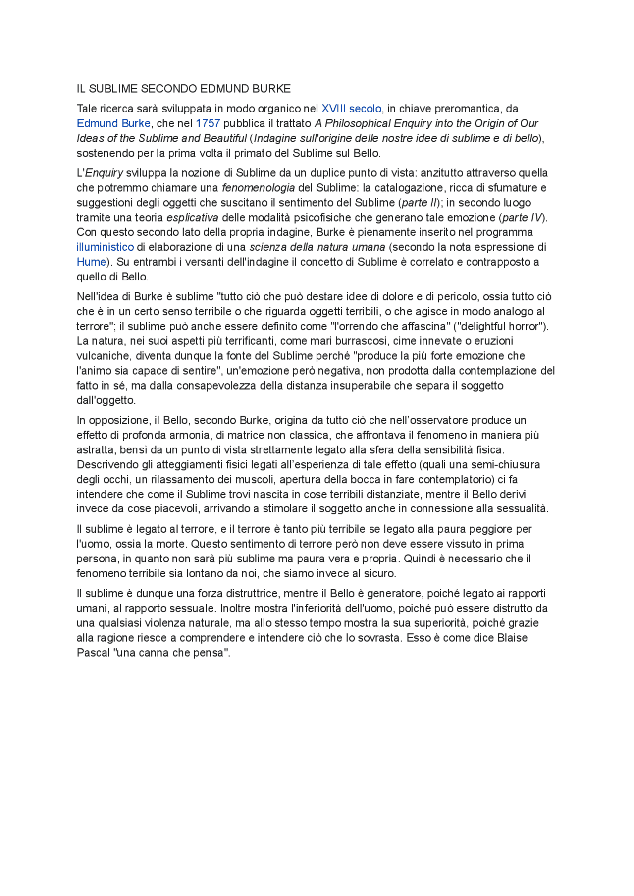 IL SUBLIME SECONDO EDMUND BURKE | Schemi e mappe concettuali di Storia ...