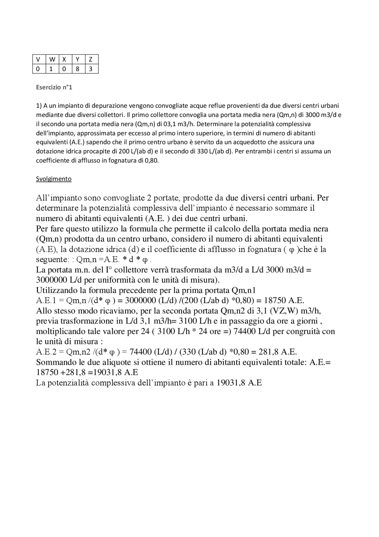 Elaborato 3 Ingegneria Ambientale Tipo K Esercizi Di Ingegneria