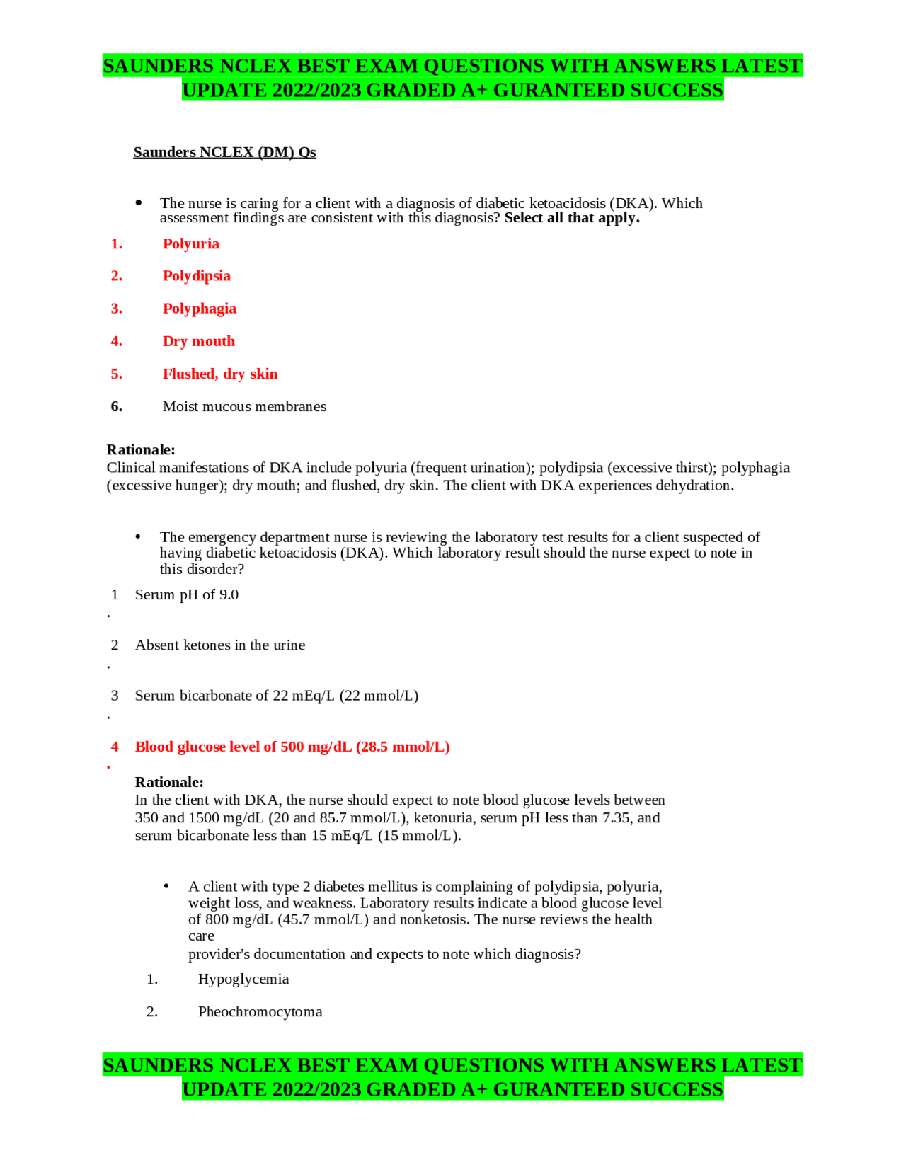 Saunders Nclex Best Exam Questions With Answers Latest Update 20222023