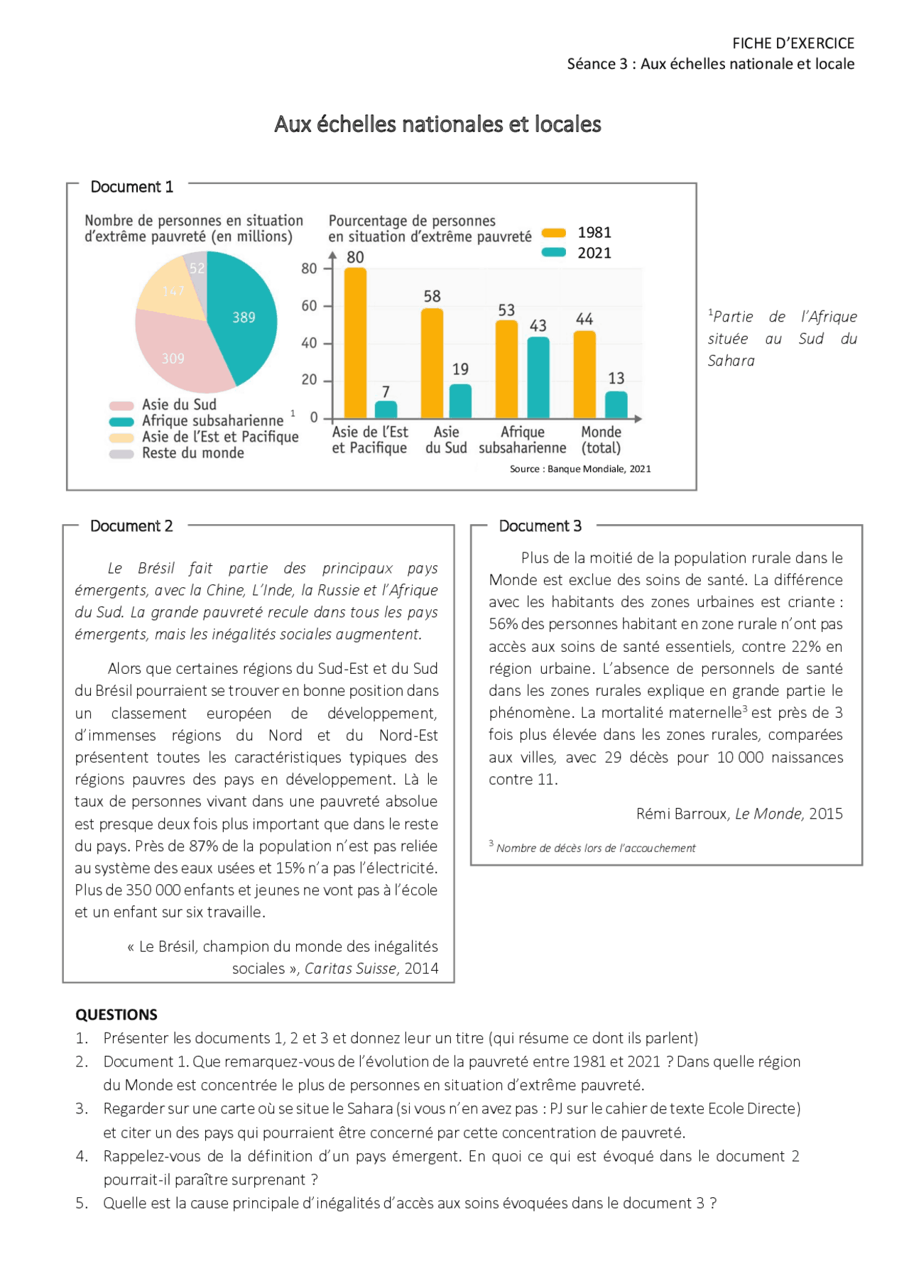 Aux échelles nationales et locales | Exercices Histoire | Docsity
