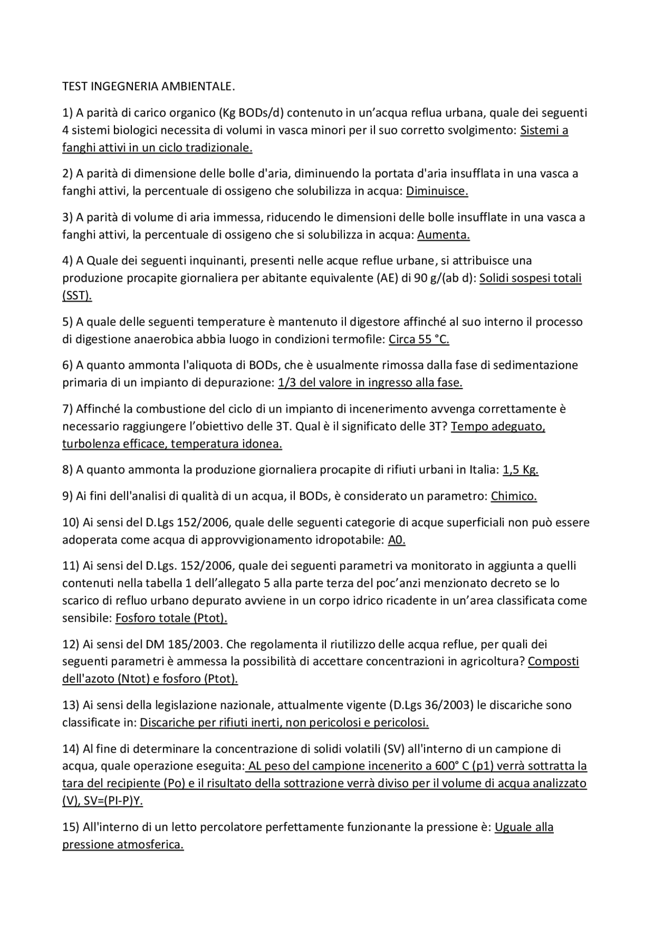 Test Di Ingegneria Ambientale Panieri Di Ingegneria Civile Docsity