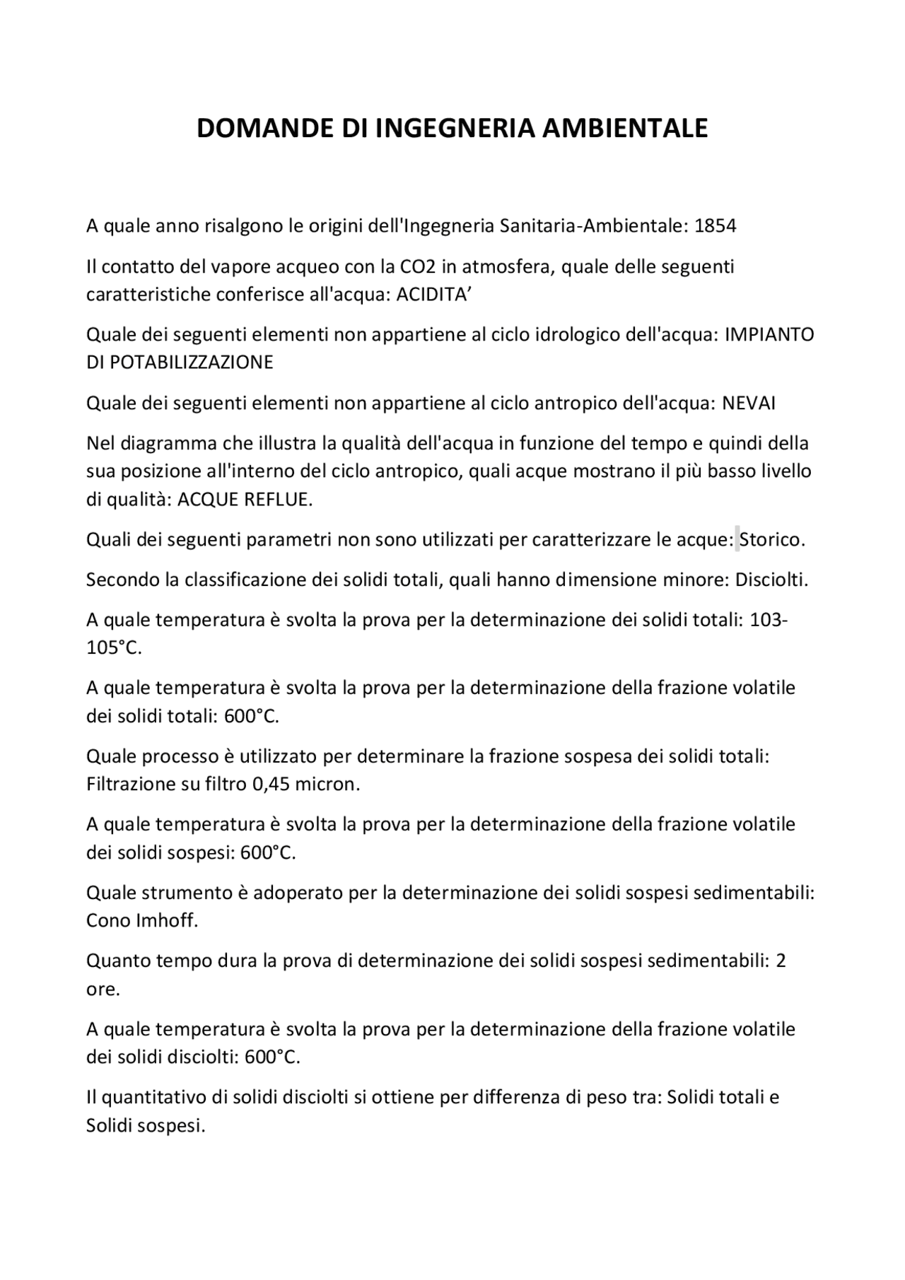 Test Di Ingegneria Ambientale Panieri Di Ingegneria Civile Docsity