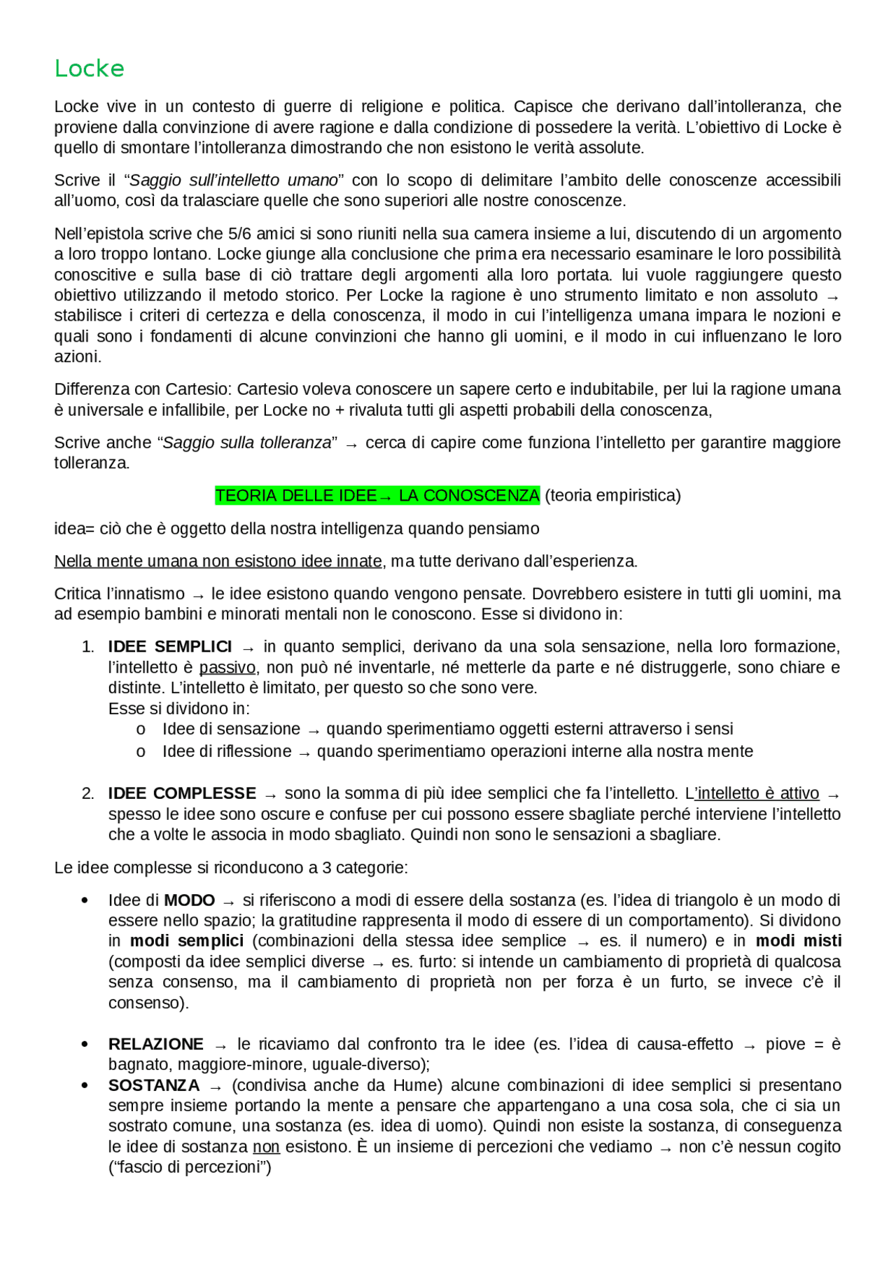 Appunti Di Filosofia Su Locke Appunti Di Filosofia Docsity