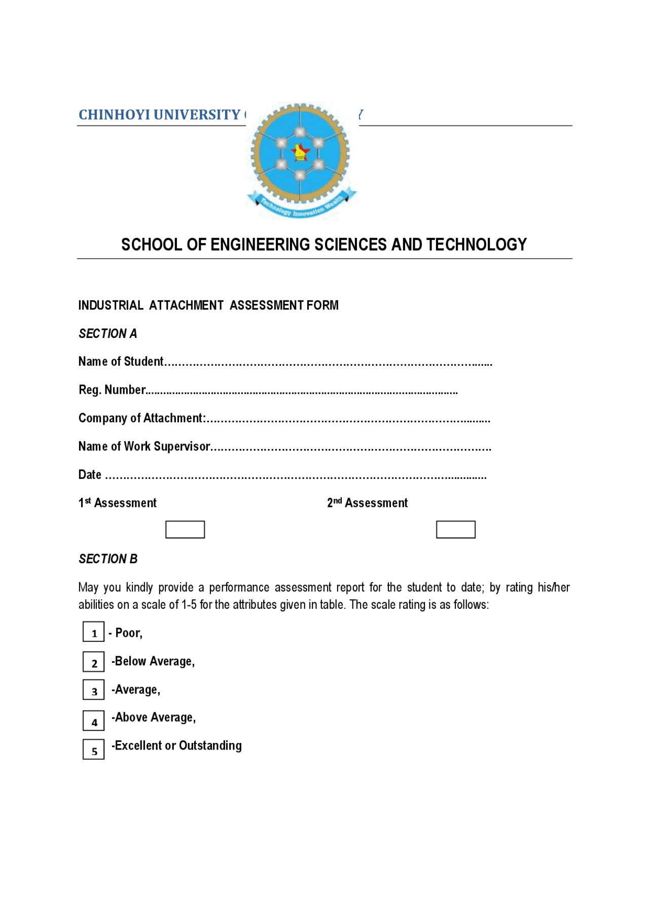 Revised Assessment form for attachment students | Summaries Information ...