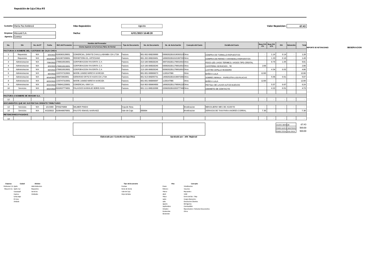 MODELO DE CAJA CHICA | Diapositivas de Finanzas | Docsity