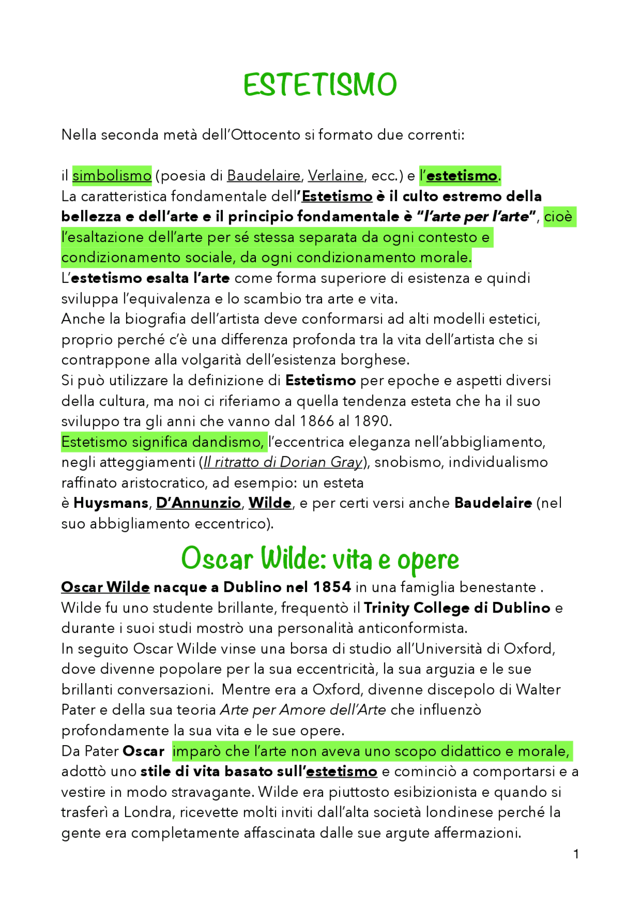 Estetismo , Ritratto di Dorian Gray, d'Annunzio, Il futurismo | Appunti ...