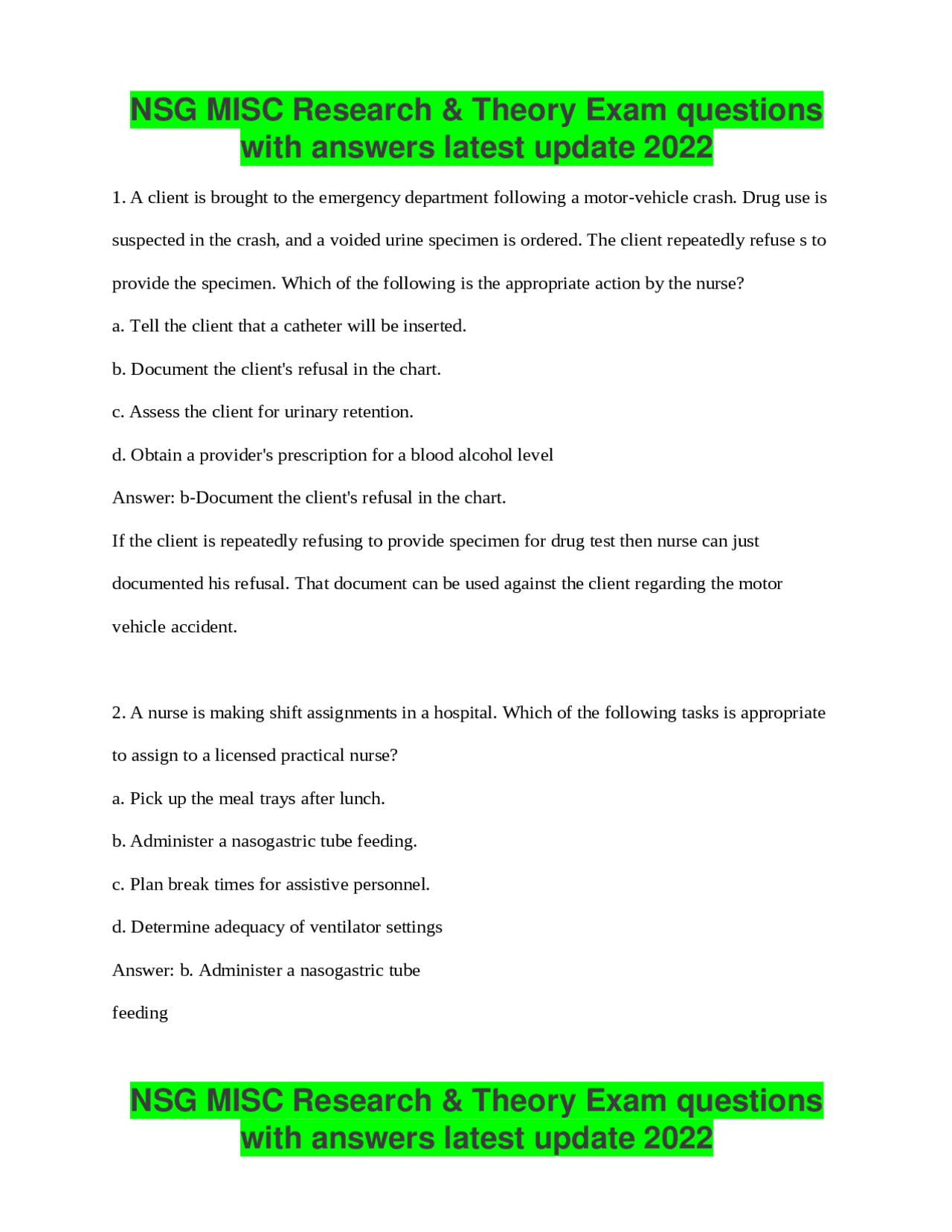 NSG MISC Research & Theory Exam questions with answers latest update ...