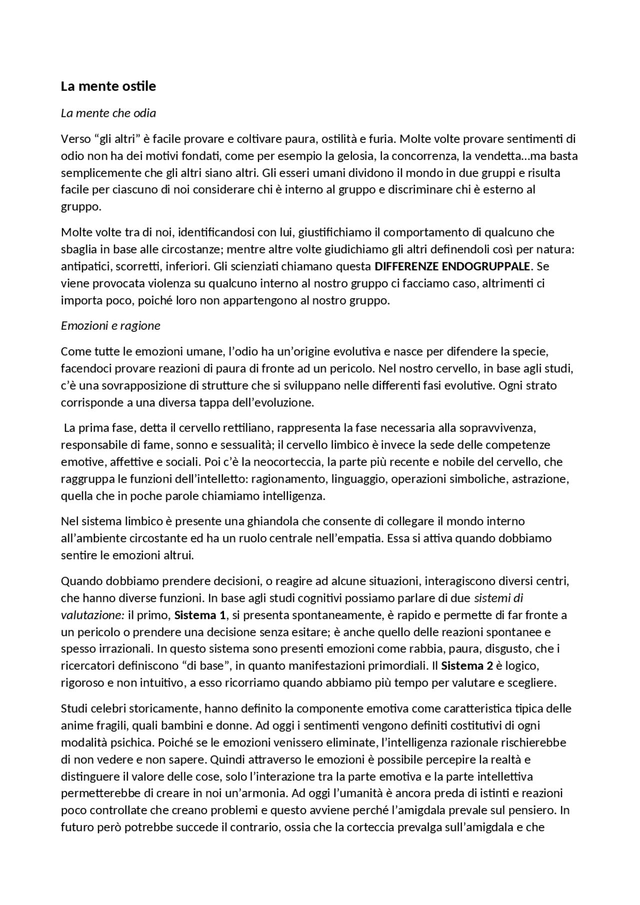 Riassunto libro La mente ostile per esame pedagogia interculturale ...