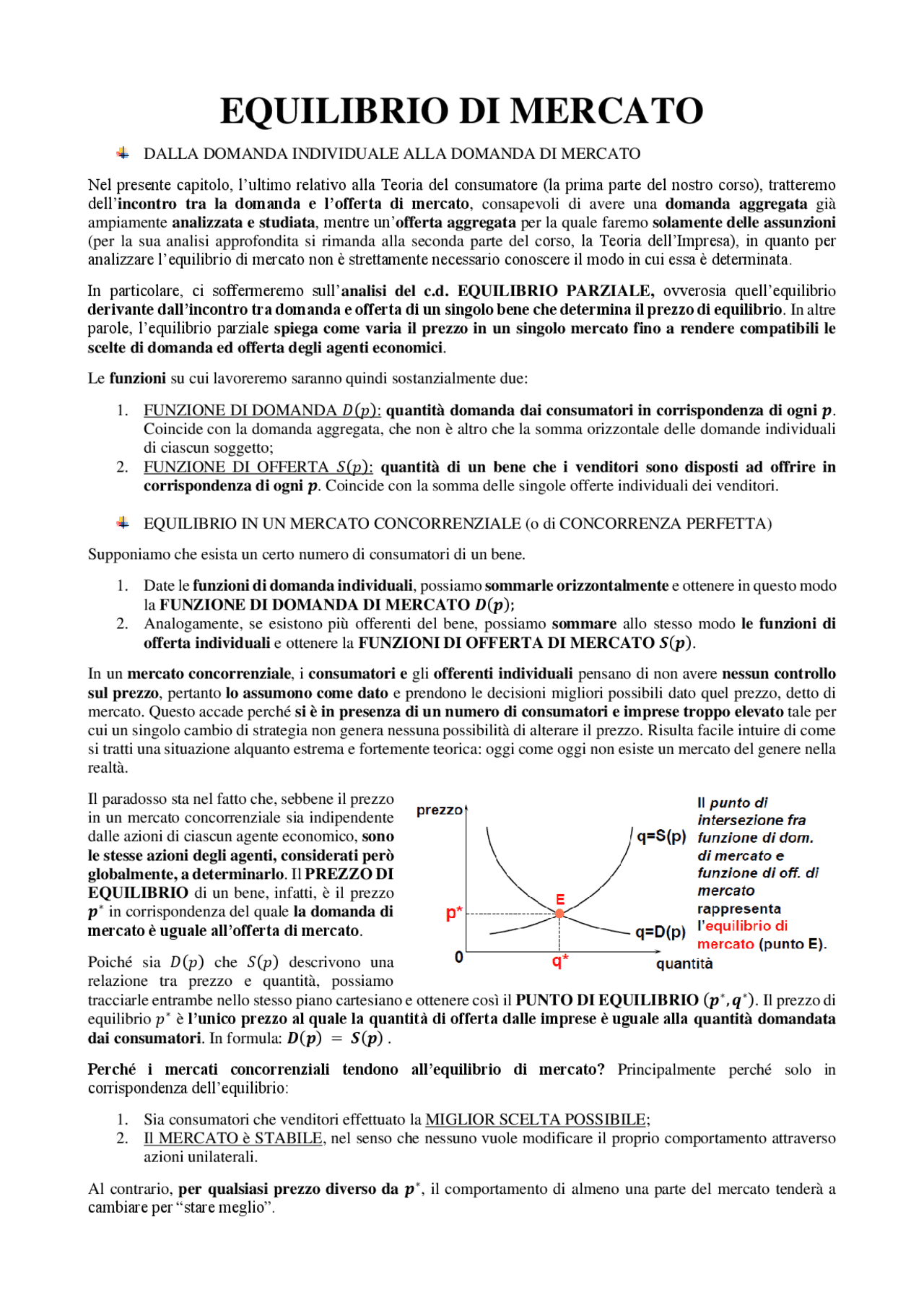 Lequilibrio Di Mercato Appunti Di Microeconomia Docsity