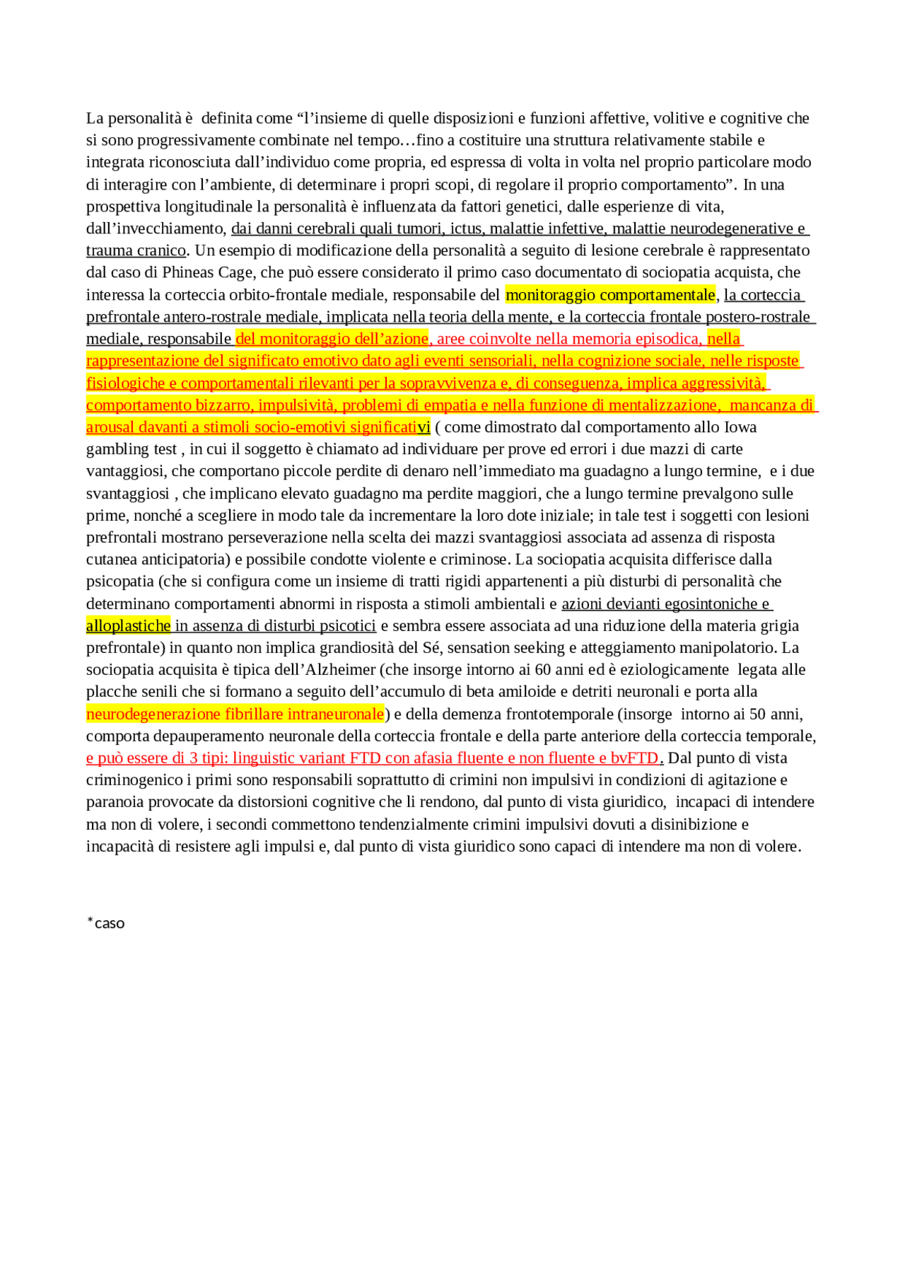 Riassunto lezione e slides sulla personalità prof.ssa Amanzio | Dispense di Neuroscienze | Docsity