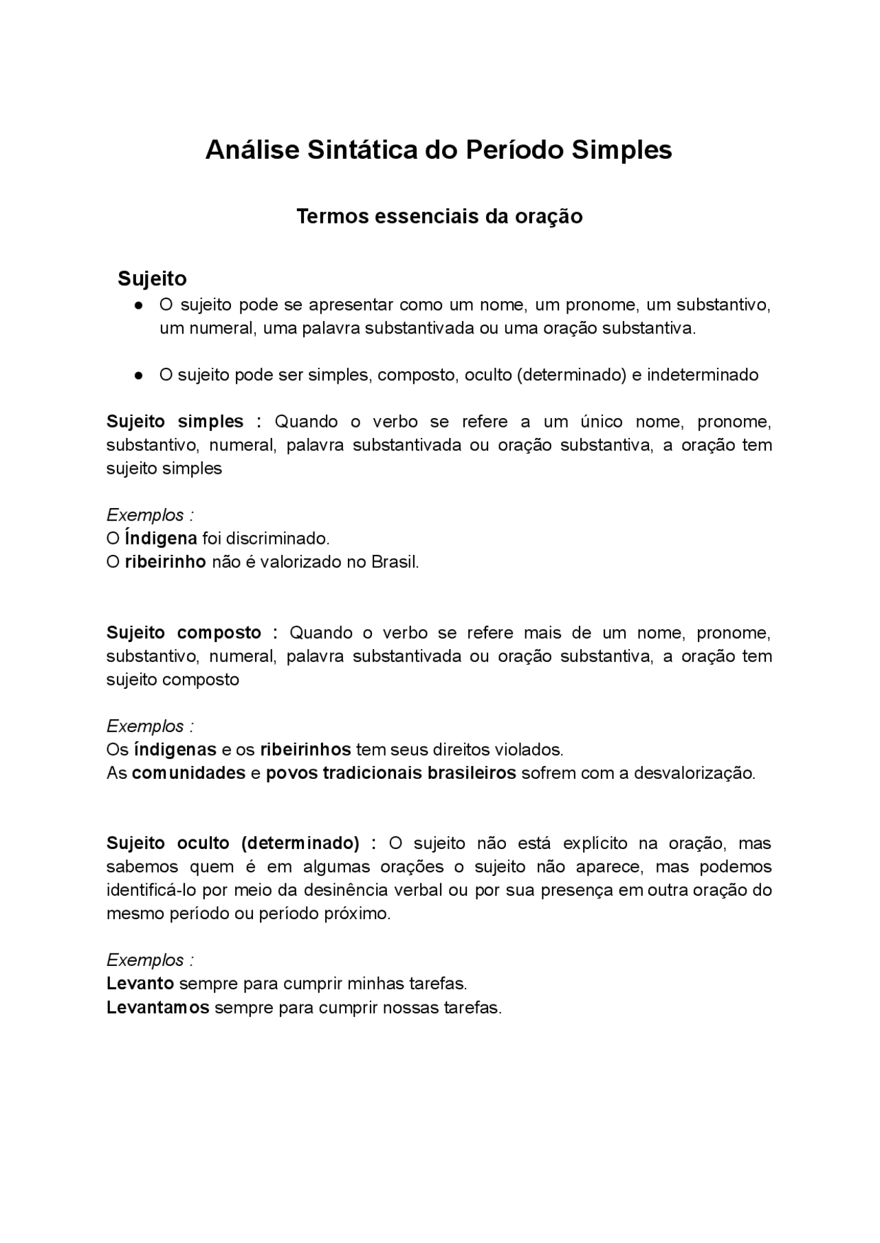 Análise sintática do período simples. | Notas de estudo Português ...