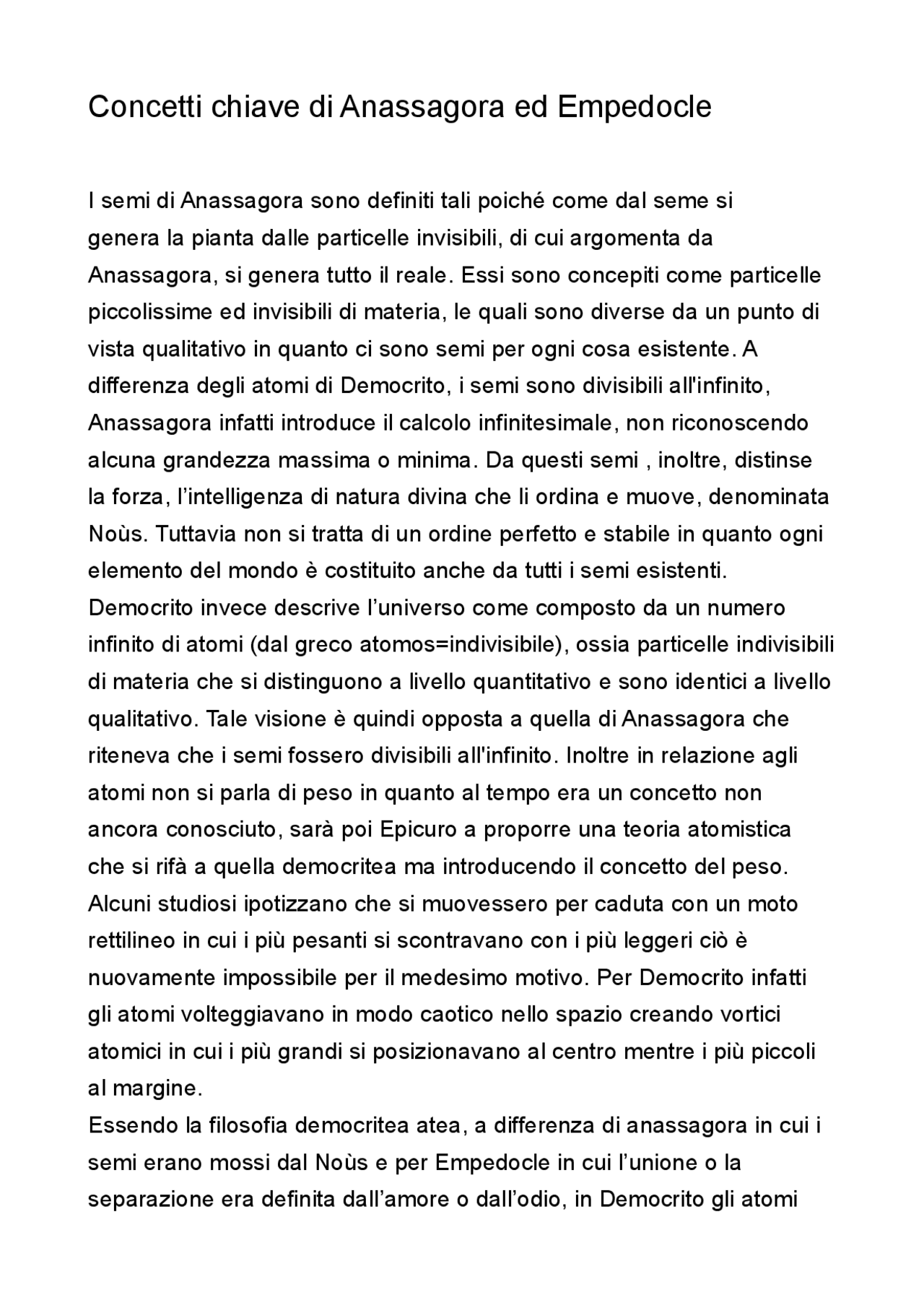 Concetti Chiave Di Anassagora Ed Empedocle Appunti Di Filosofia Docsity