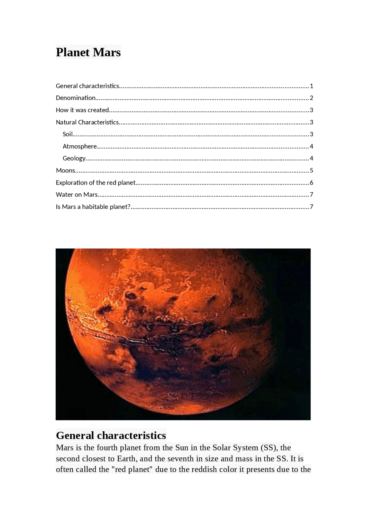 Planet Mars: General Characteristics, Denomination, and Exploration ...