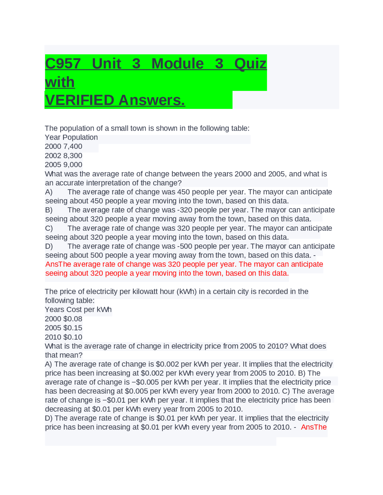 C957 Unit 3 Module 3 Quiz with VERIFIED Answers. | Exams Health ...