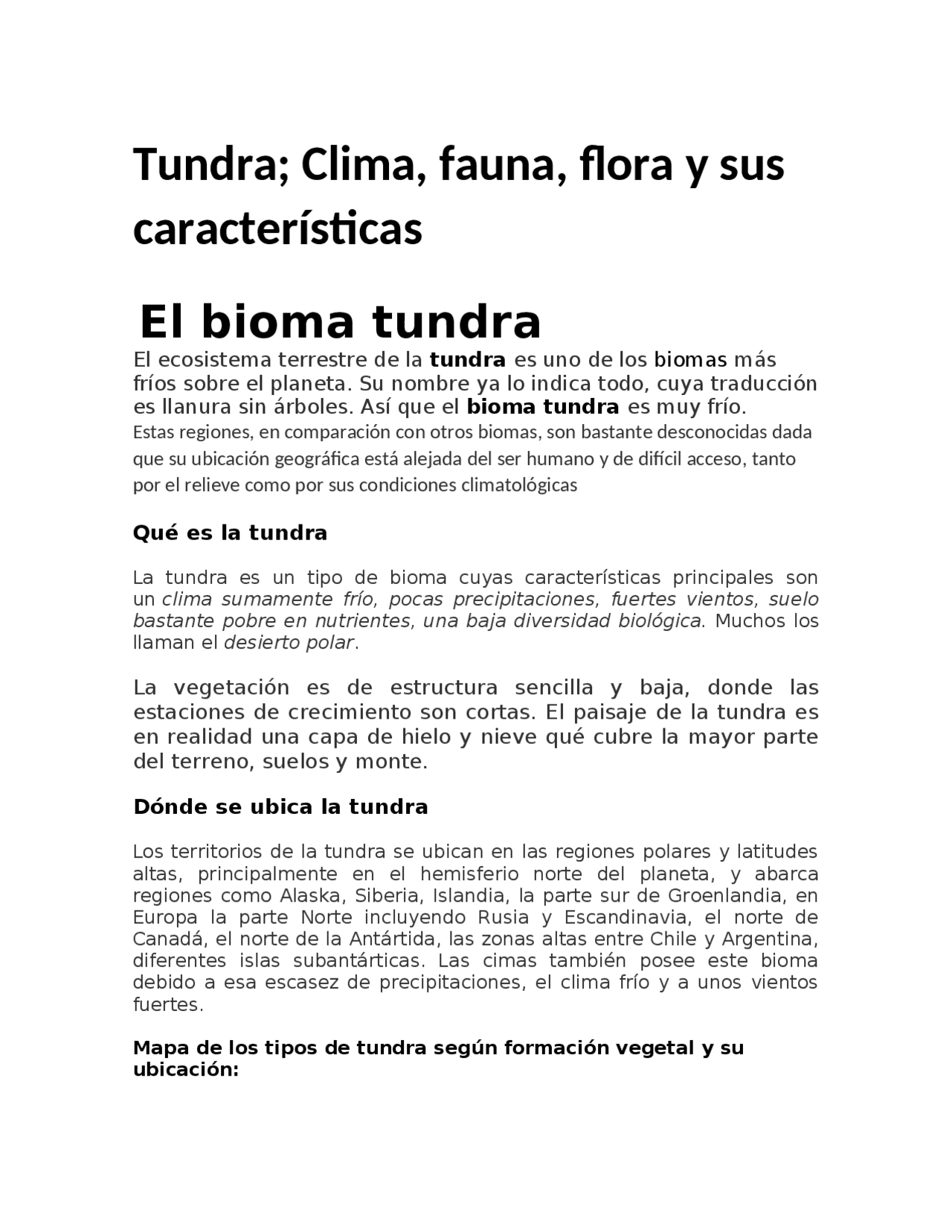 Hoja De Trabajo Sobre La Tundra