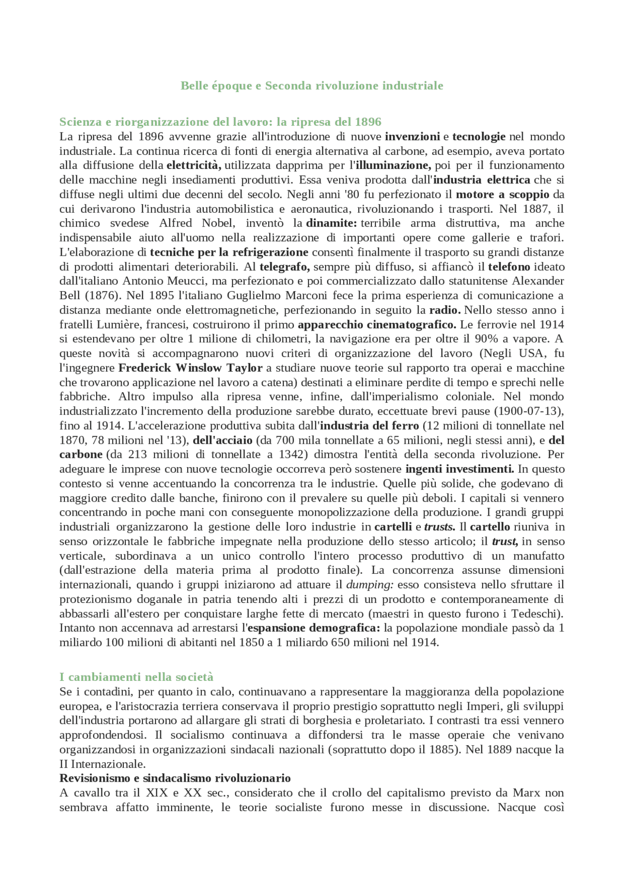 Belle epoque e seconda rivoluzione industriale | Dispense di Storia ...
