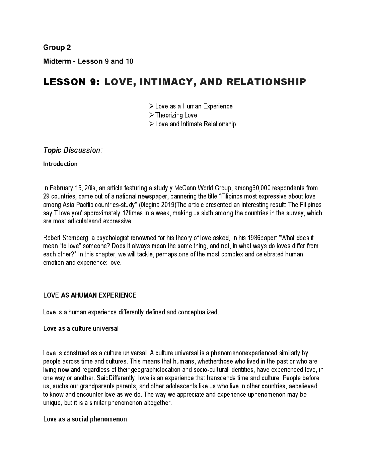 Love, Intimacy, and relationship | Schemes and Mind Maps Sociology | Docsity