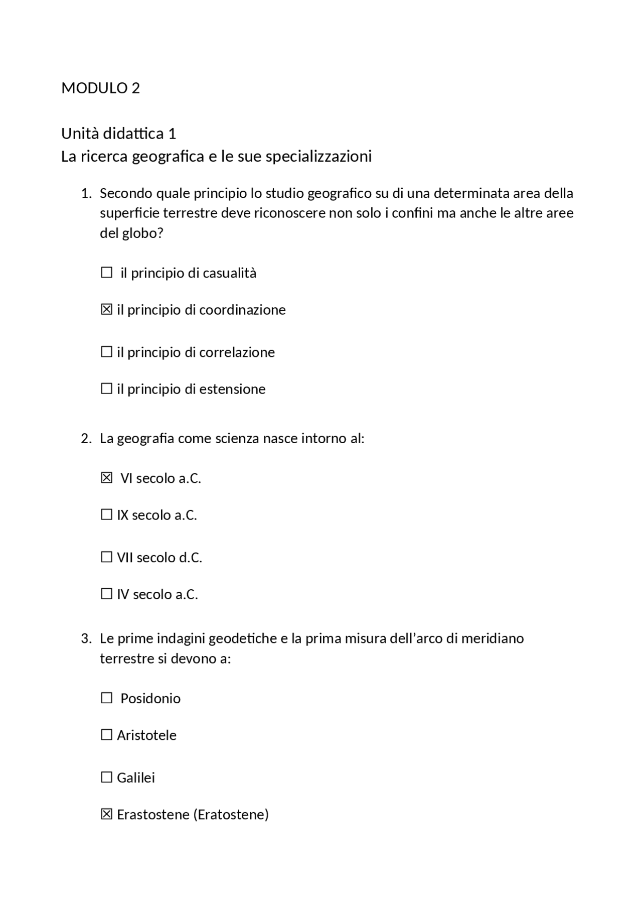Test modulo geografia 1, Master Unicamillus, Discipline geografiche ed ...