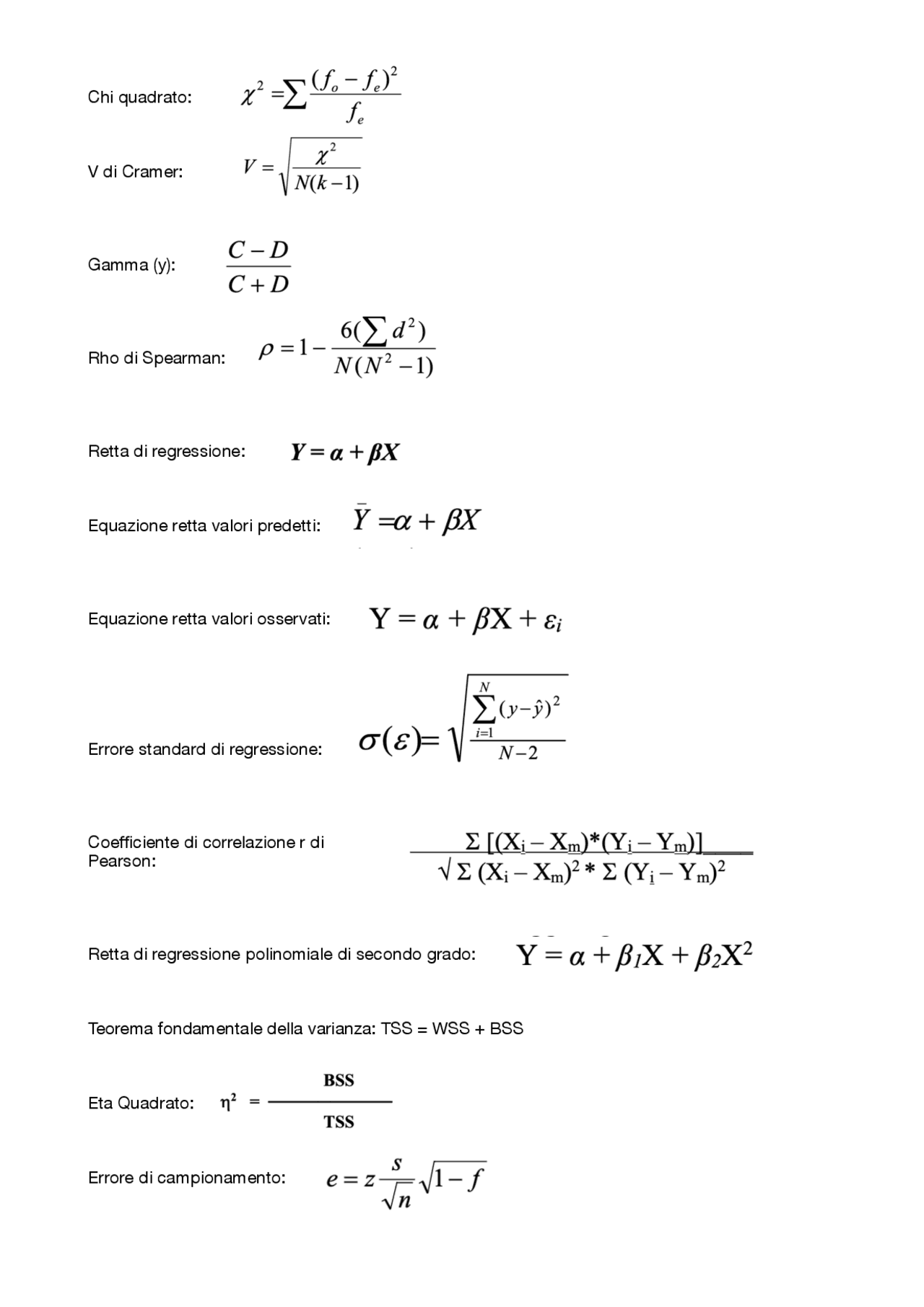 Formulario elementi di statistica | Schemi e mappe concettuali di ...