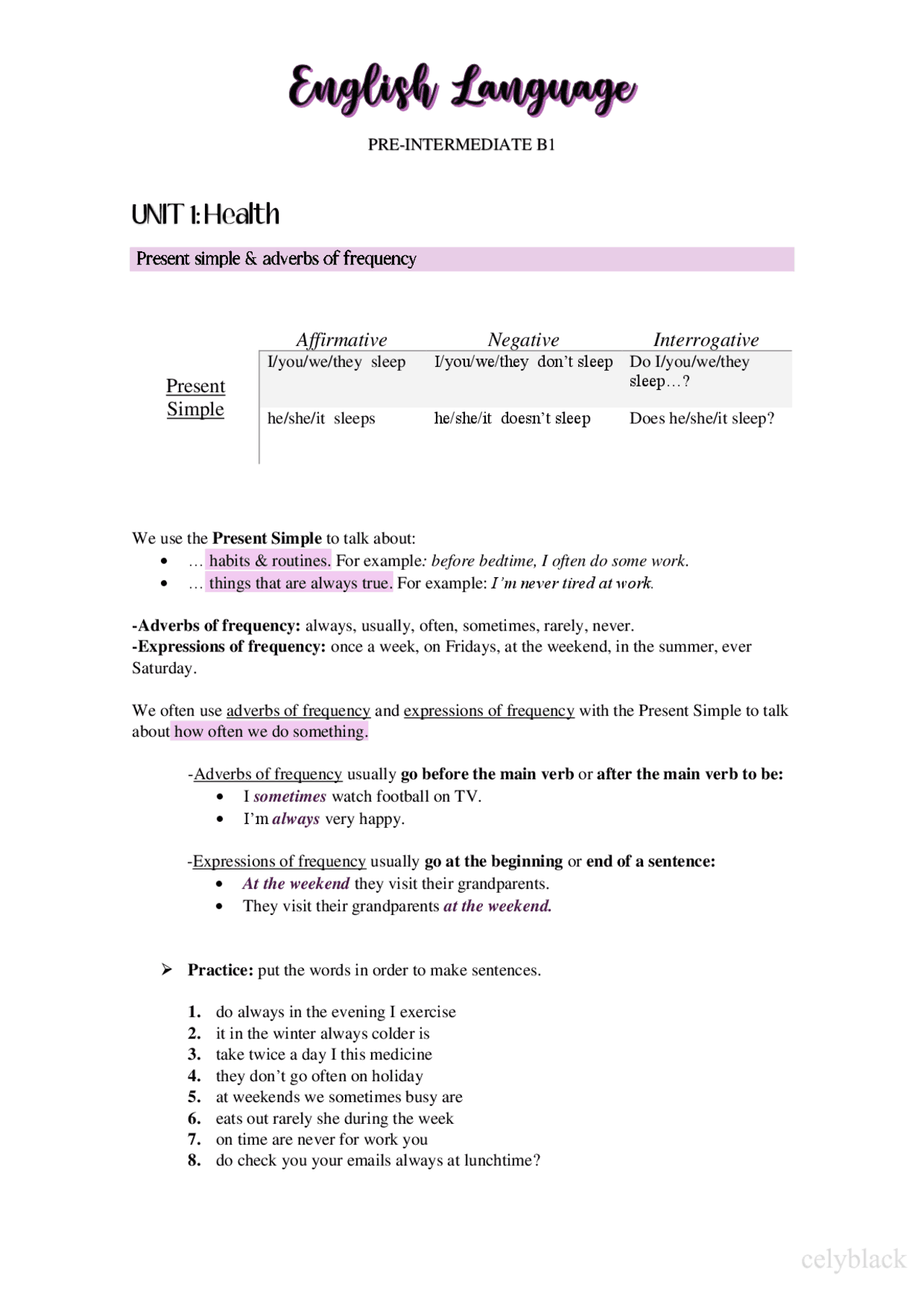 Resumen Notes English Language Life Pre Intermediate B1 Unit 1 Lengua