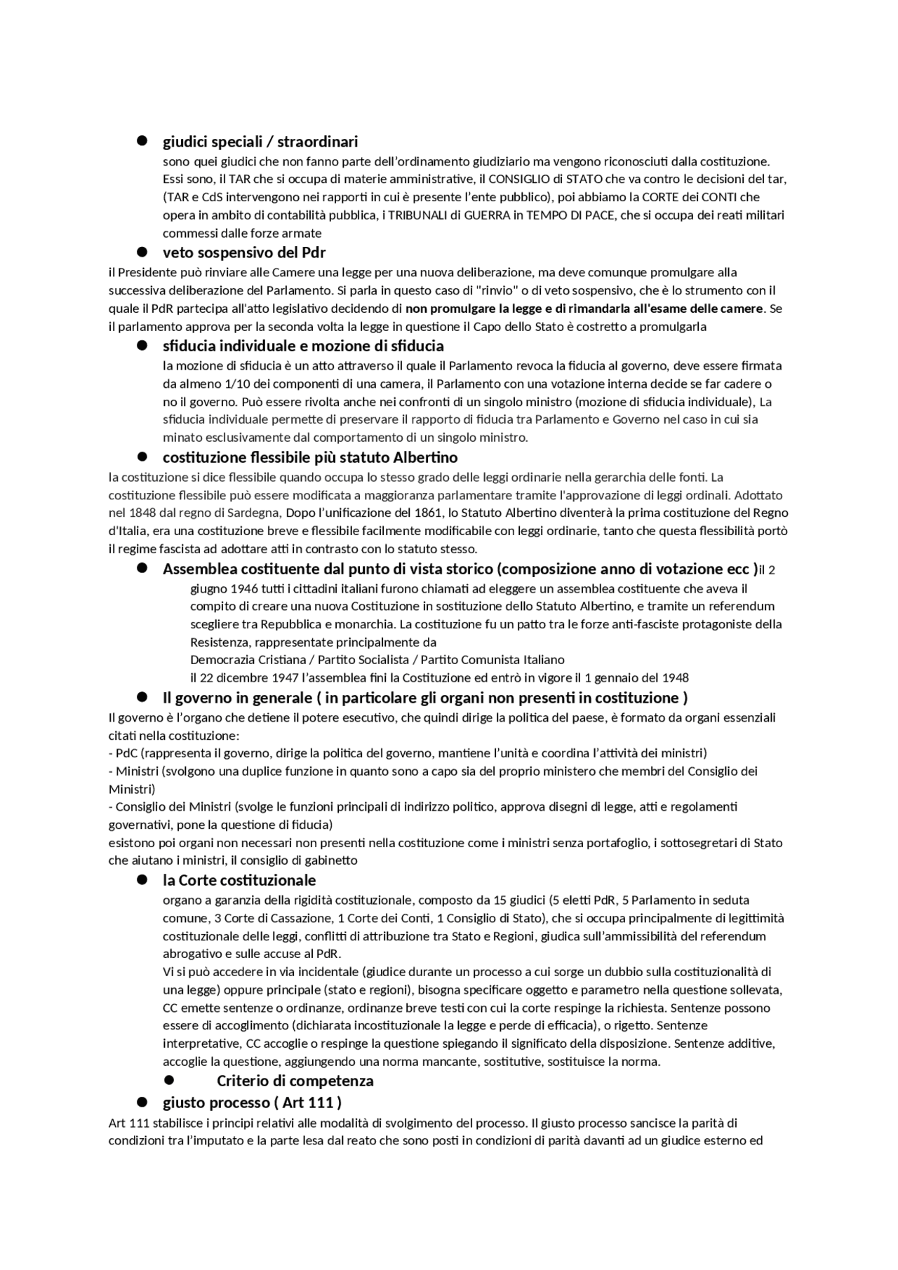 Lista domande diritto pubblico | Schemi e mappe concettuali di Diritto Pubblico | Docsity