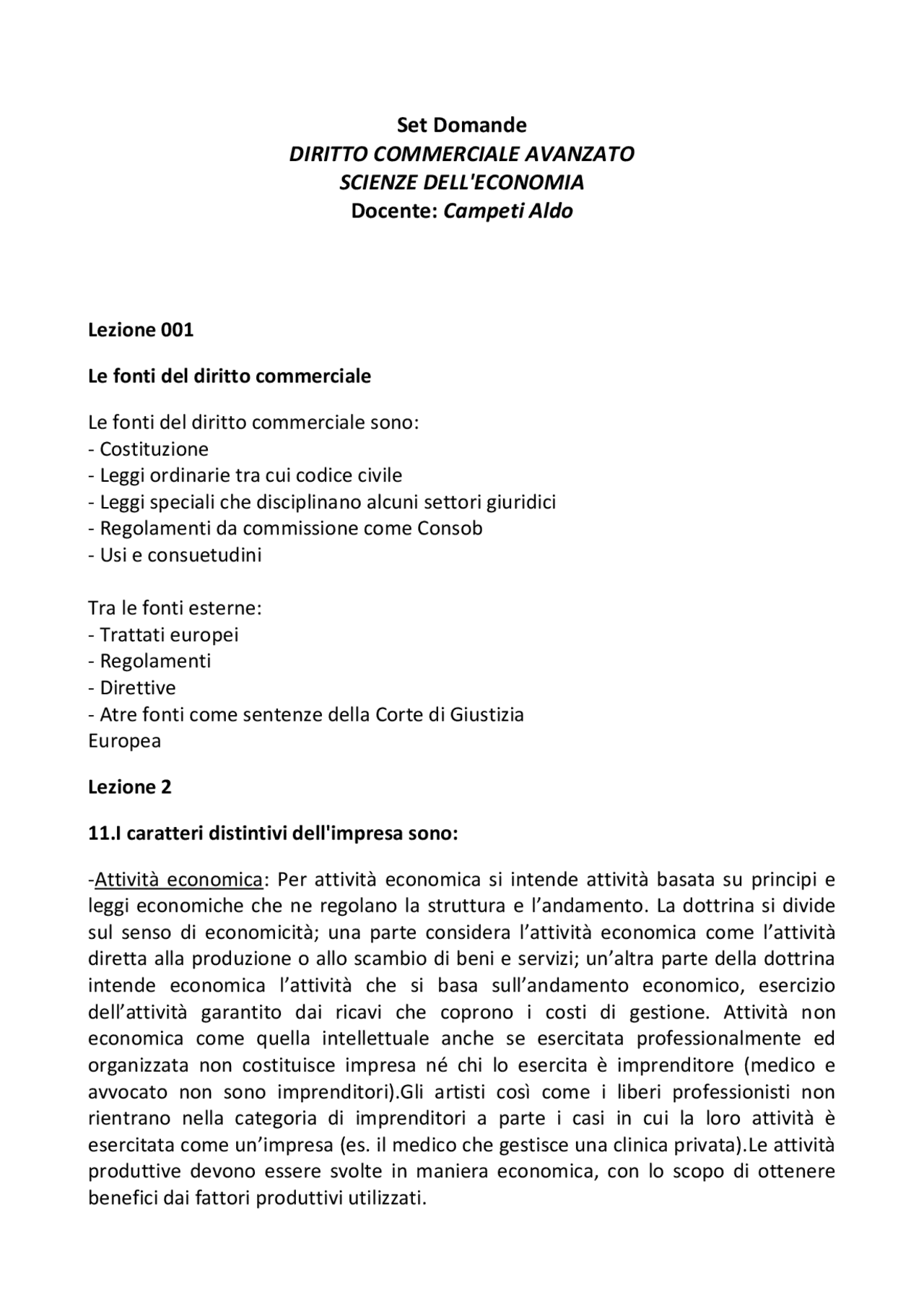 Paniere Diritto Commerciale Avanzato, Campeti Aldo, Domande Aperte | Panieri di Diritto ...