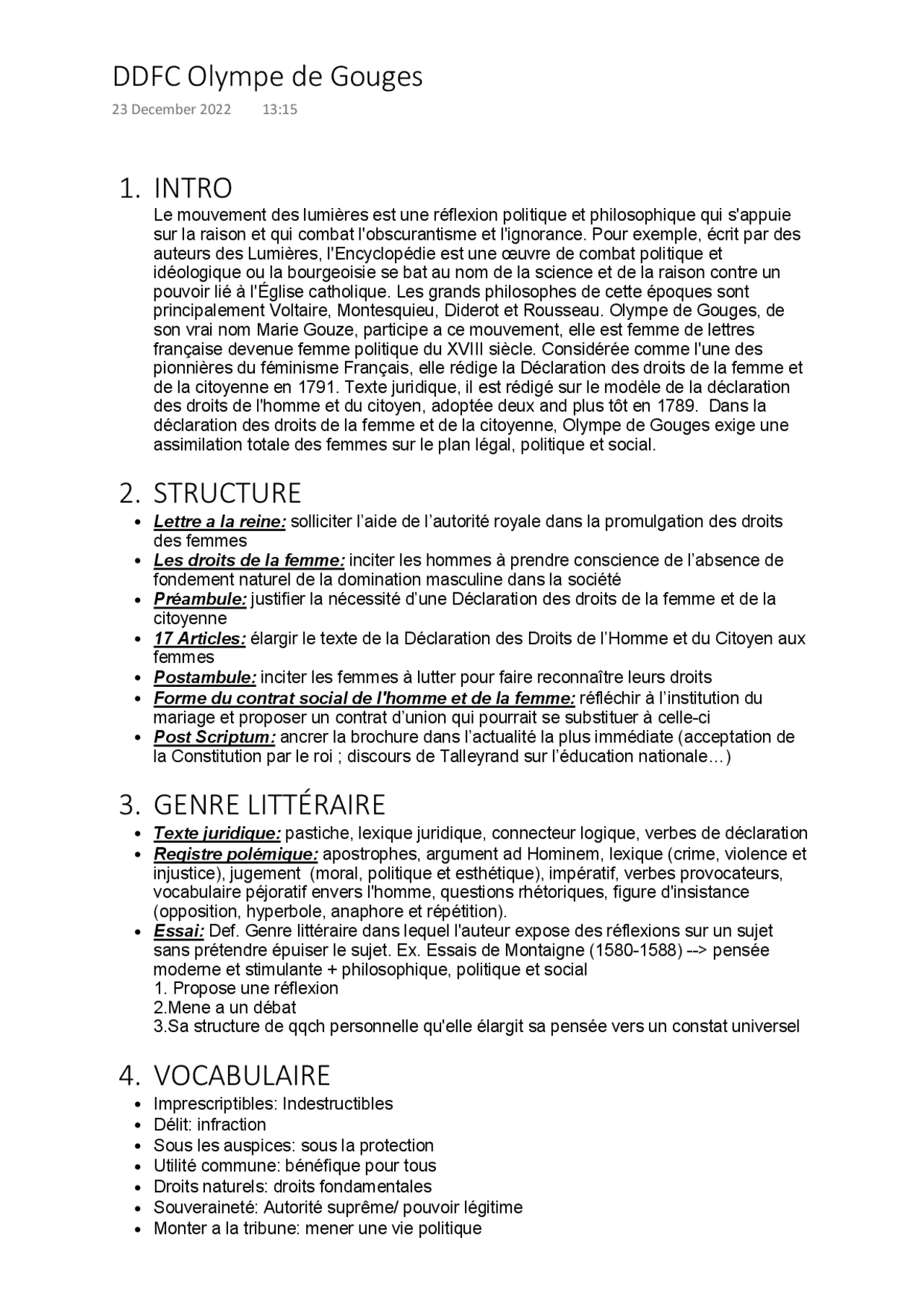 Olympe de Gouges, La Declaration des droits de la femme et de la ...