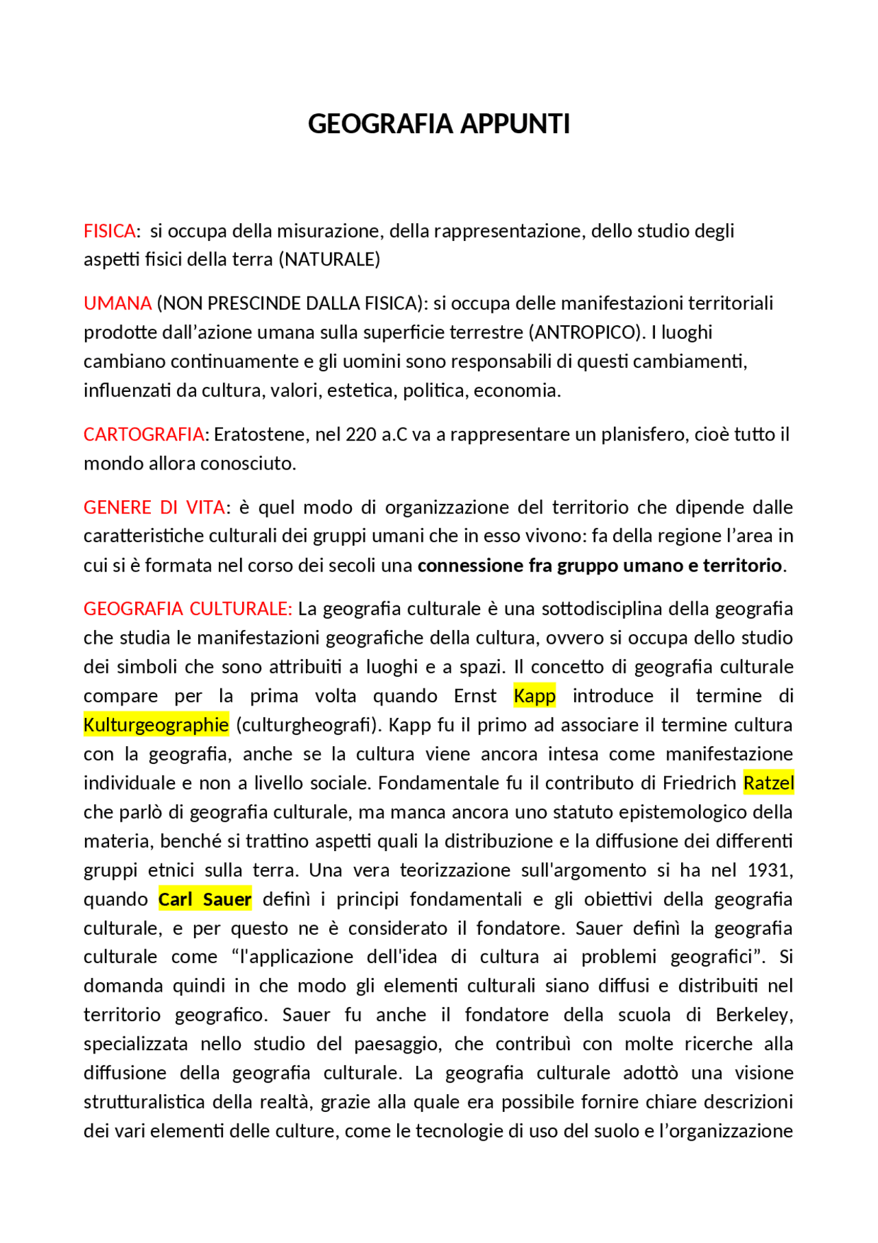 Appunti di Geografia Umana | Appunti di Geografia | Docsity