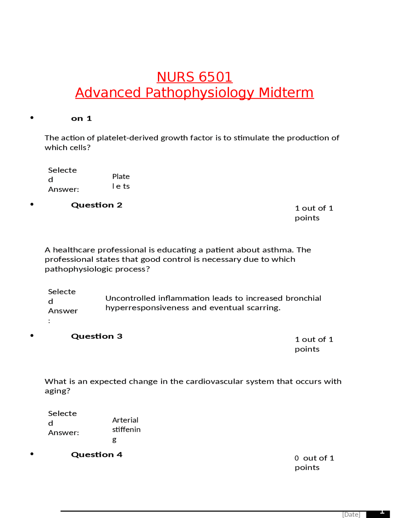 Nurs 6501 Advanced Pathophysiology Midterm Exams Nursing Docsity