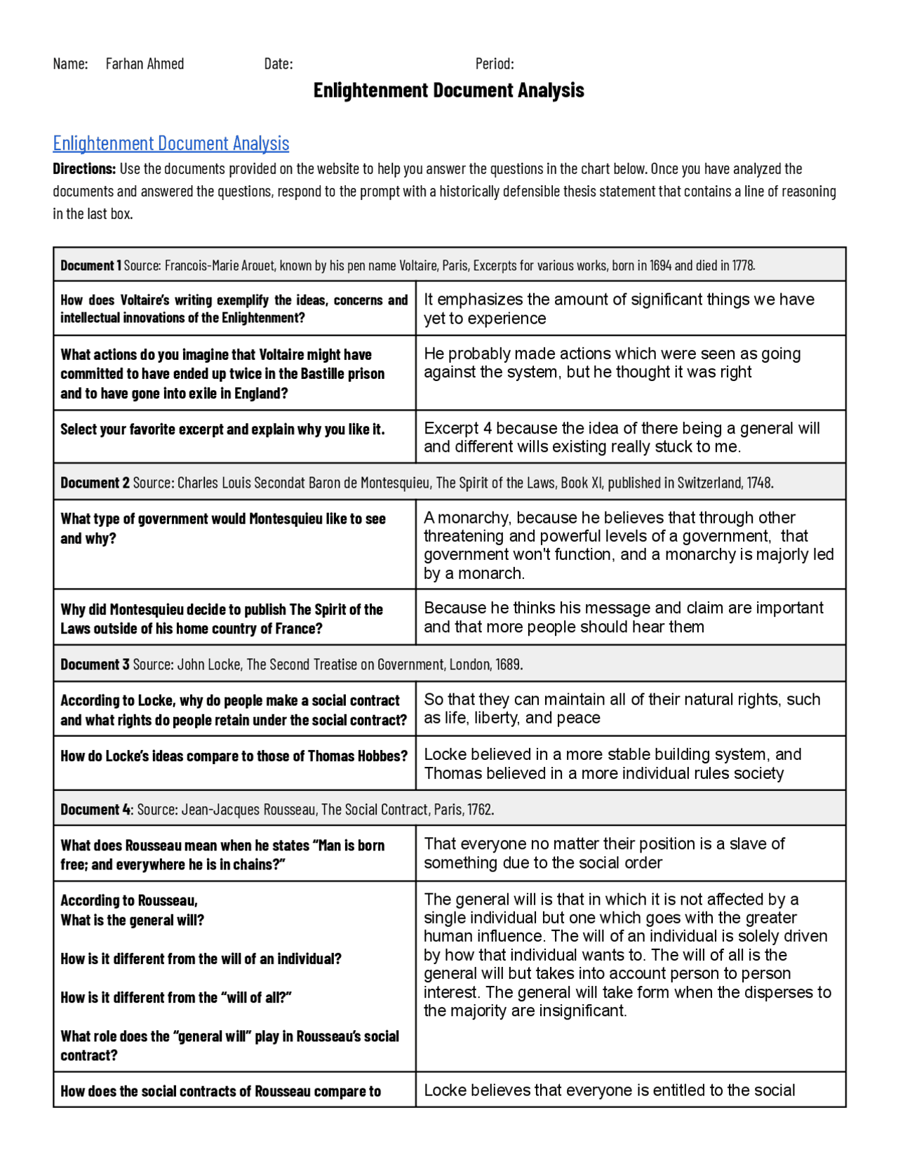AP World Enlightenment | Assignments History | Docsity