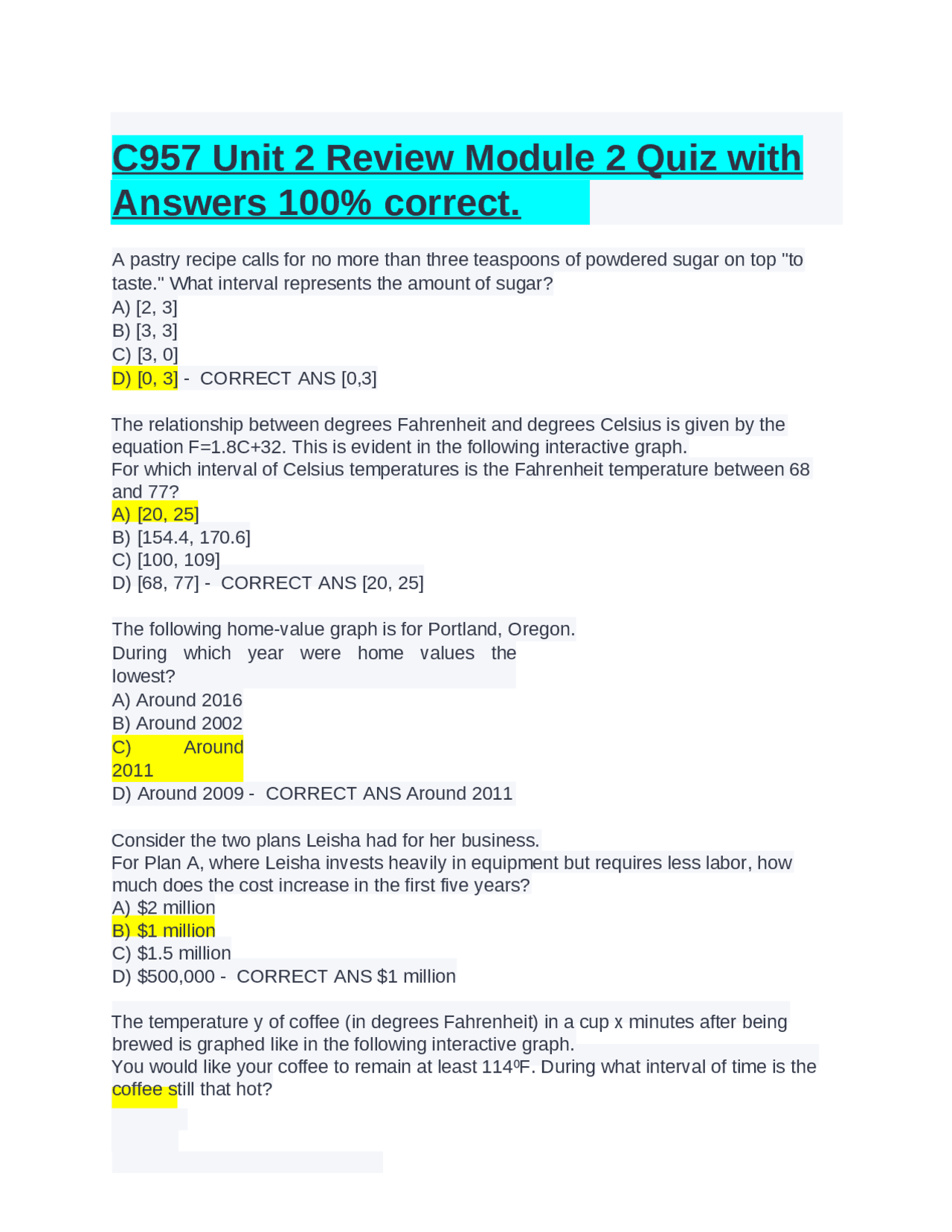 C957 Unit 2 Review Module 2 Quiz with Answers 100% correct. C957 Unit 2 ...