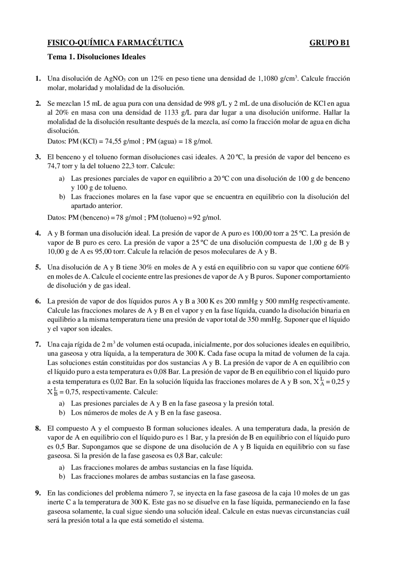 Ejercicios resueltos | Ejercicios de Fisicoquímica | Docsity