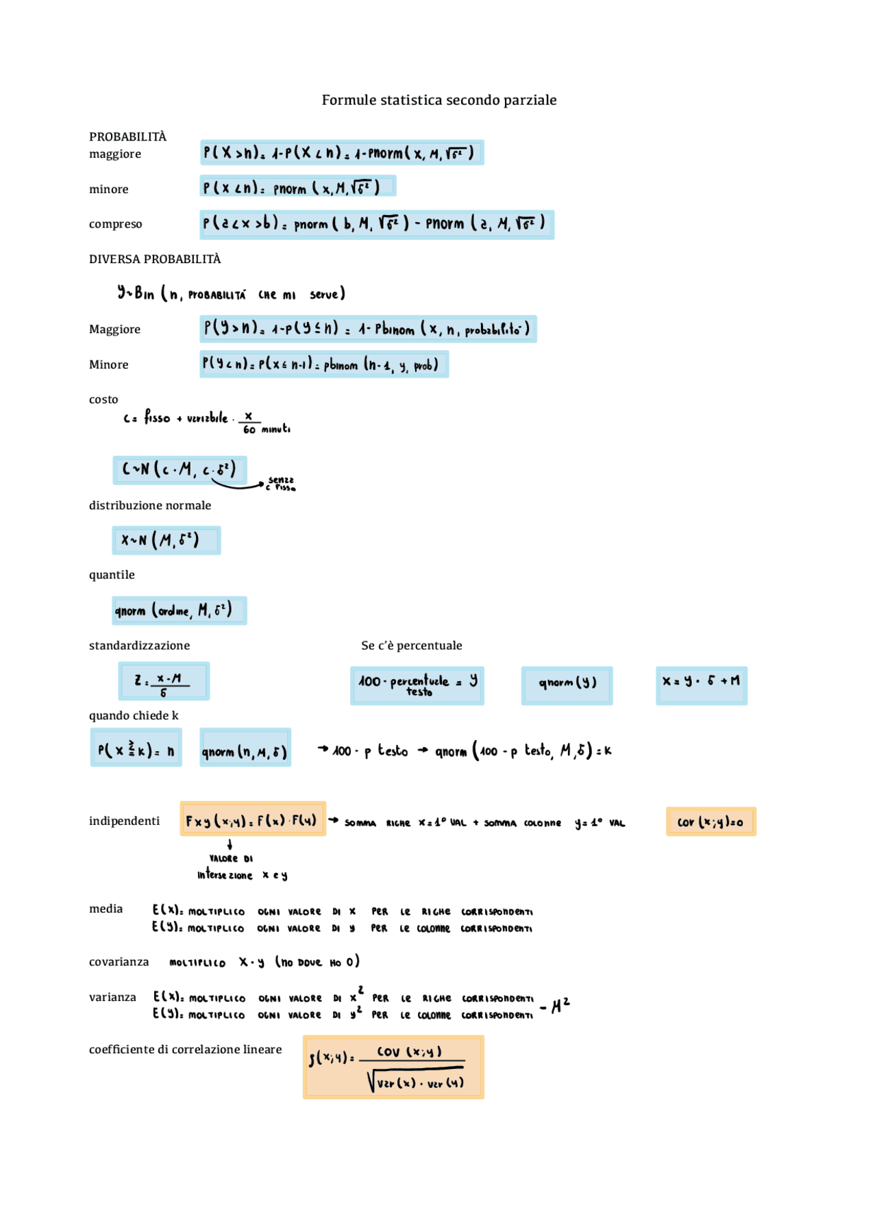 Formulario Statistica Secondo Parziale Formulari Di Statica Docsity