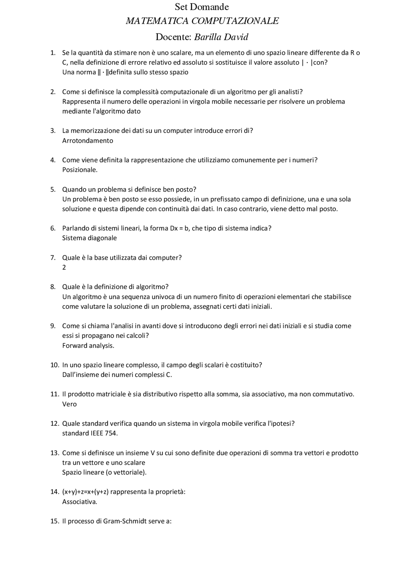 MATEMATICA COMPUTAZIONALE 2023 - PANIERE E SET DOMANDE D'ESAME CON RISPOSTE | Panieri di ...