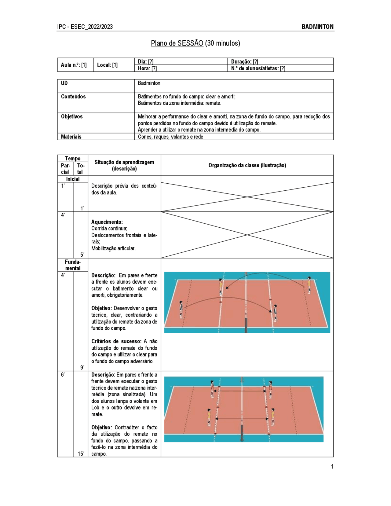 Badminton: Plano de treino - Batimentos das zonas de fundo e intermédia ...