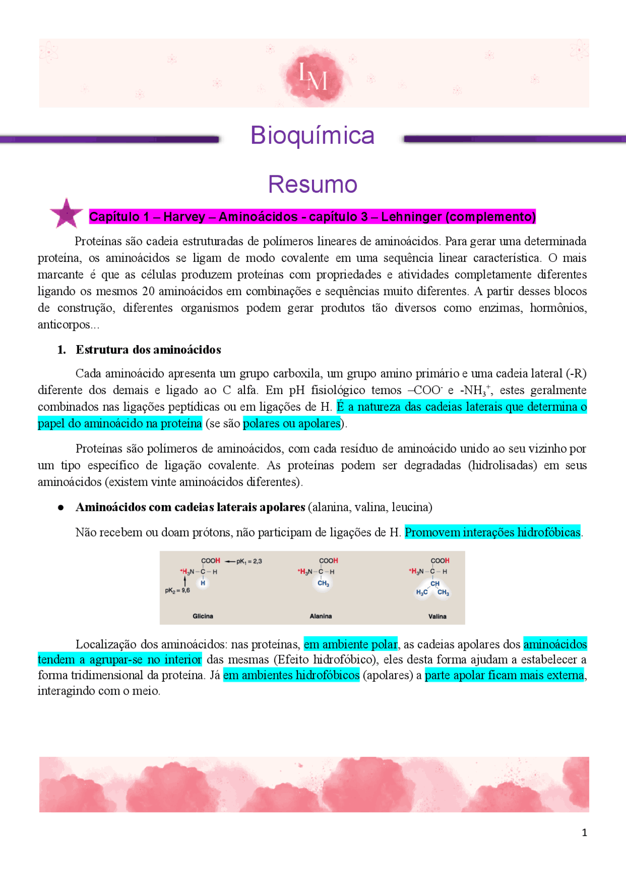 Bioquímica I - conhecendo a bioquímica | Resumos Bioquímica | Docsity
