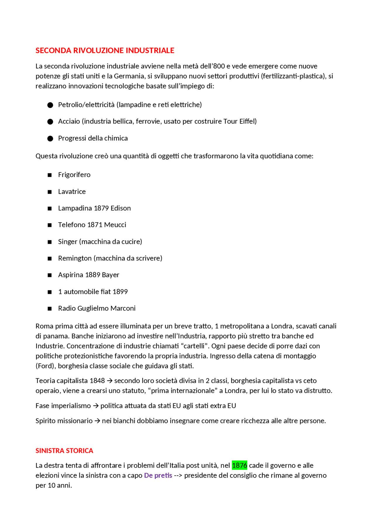 Italia Post Unità - 2 Rivoluzione Industriale - Giolitti - Crispi | Appunti di Storia | Docsity