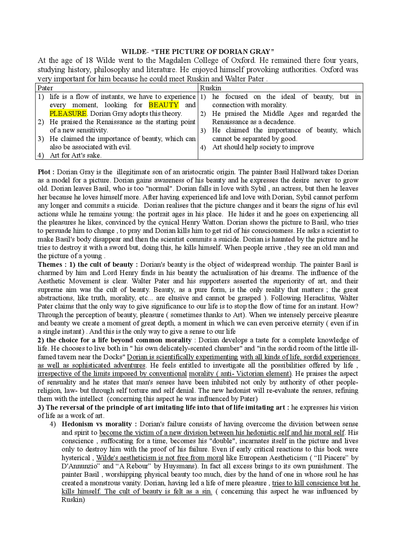 Picture Of Dorian Gray Dispense Di Inglese Docsity