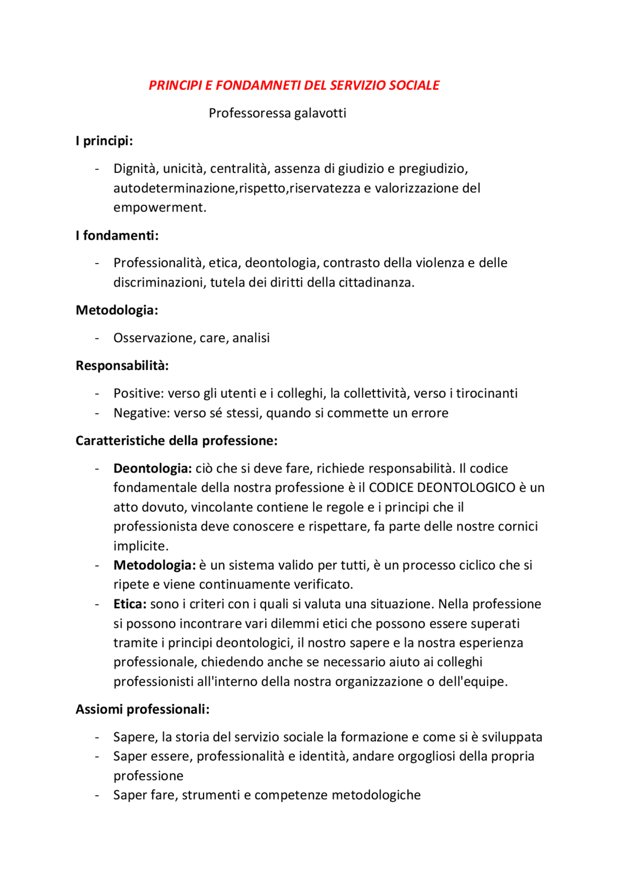 Principi E Fondamenti Del Servizio Sociale Appunti Di Metodi E