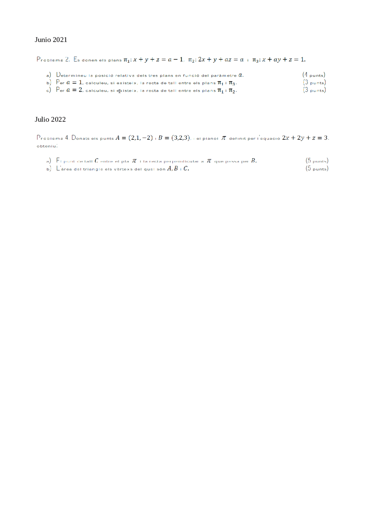 Exercicis Pau De Geometria Exámenes Selectividad De Matemáticas Docsity