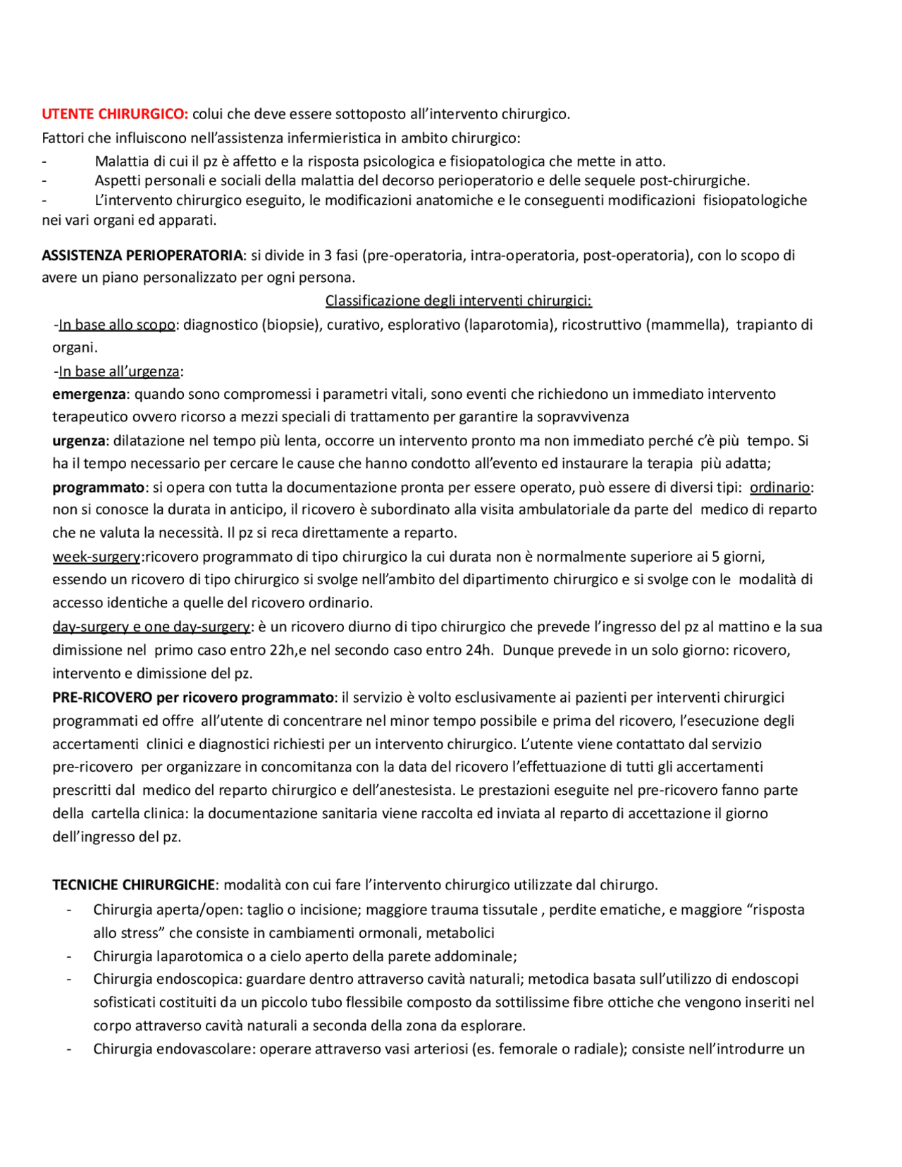 Infermieristica Chirurgica Appunti Di Infermieristica Docsity