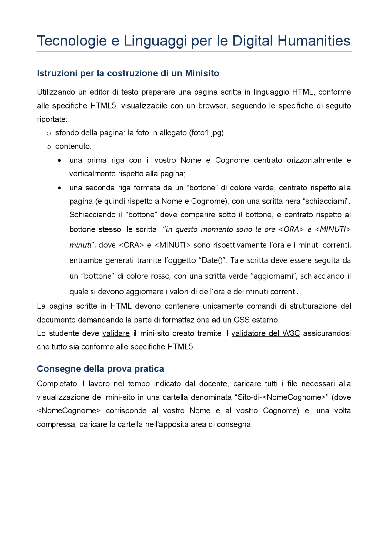 Prova Esame Adorni Html E Javascript Prove Desame Di Fondamenti Di