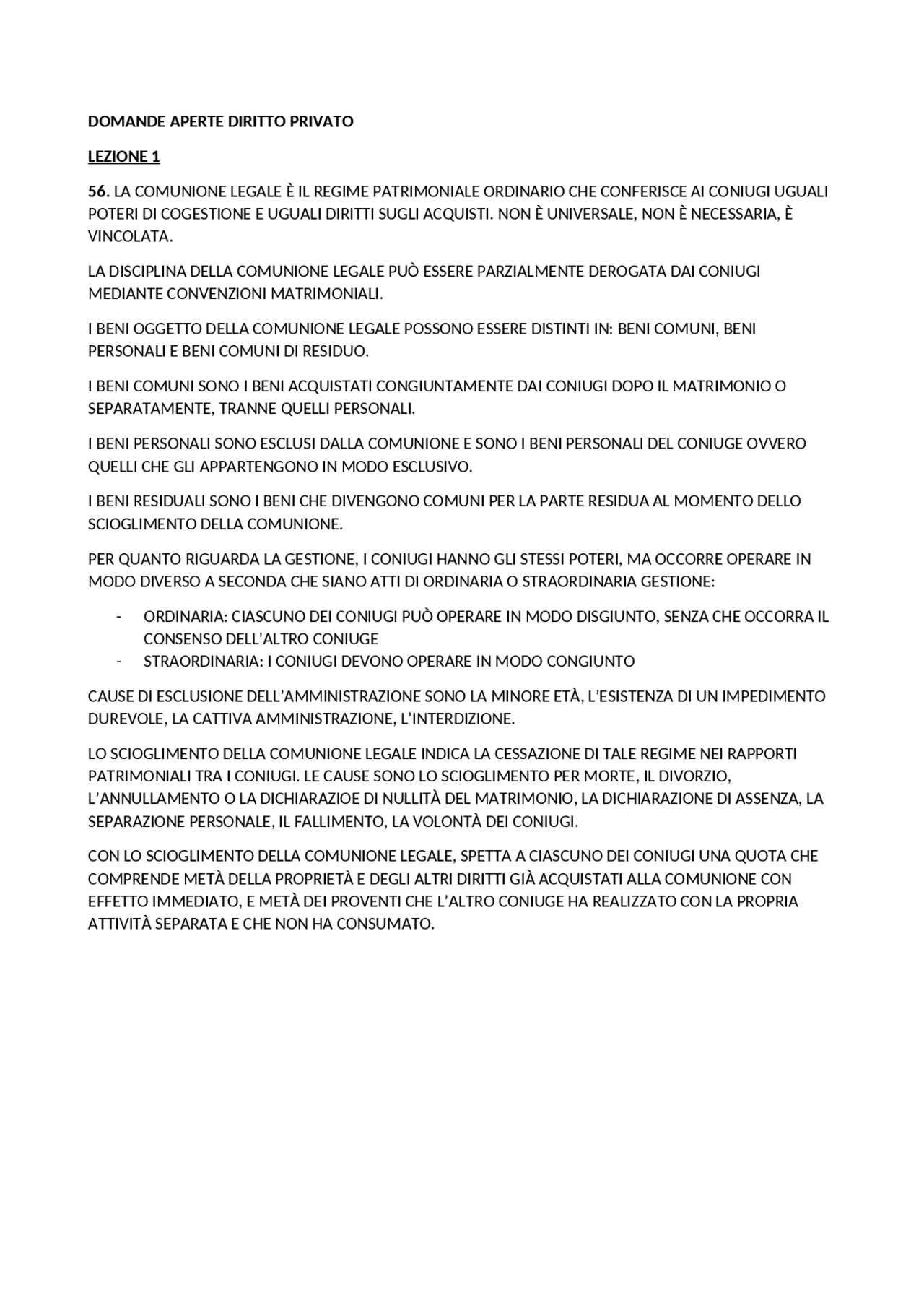 PANIERE DOMANDE APERTE - DIRITTO PRIVATO - PROF. TODINI PAOLA | Panieri di Diritto Privato | Docsity