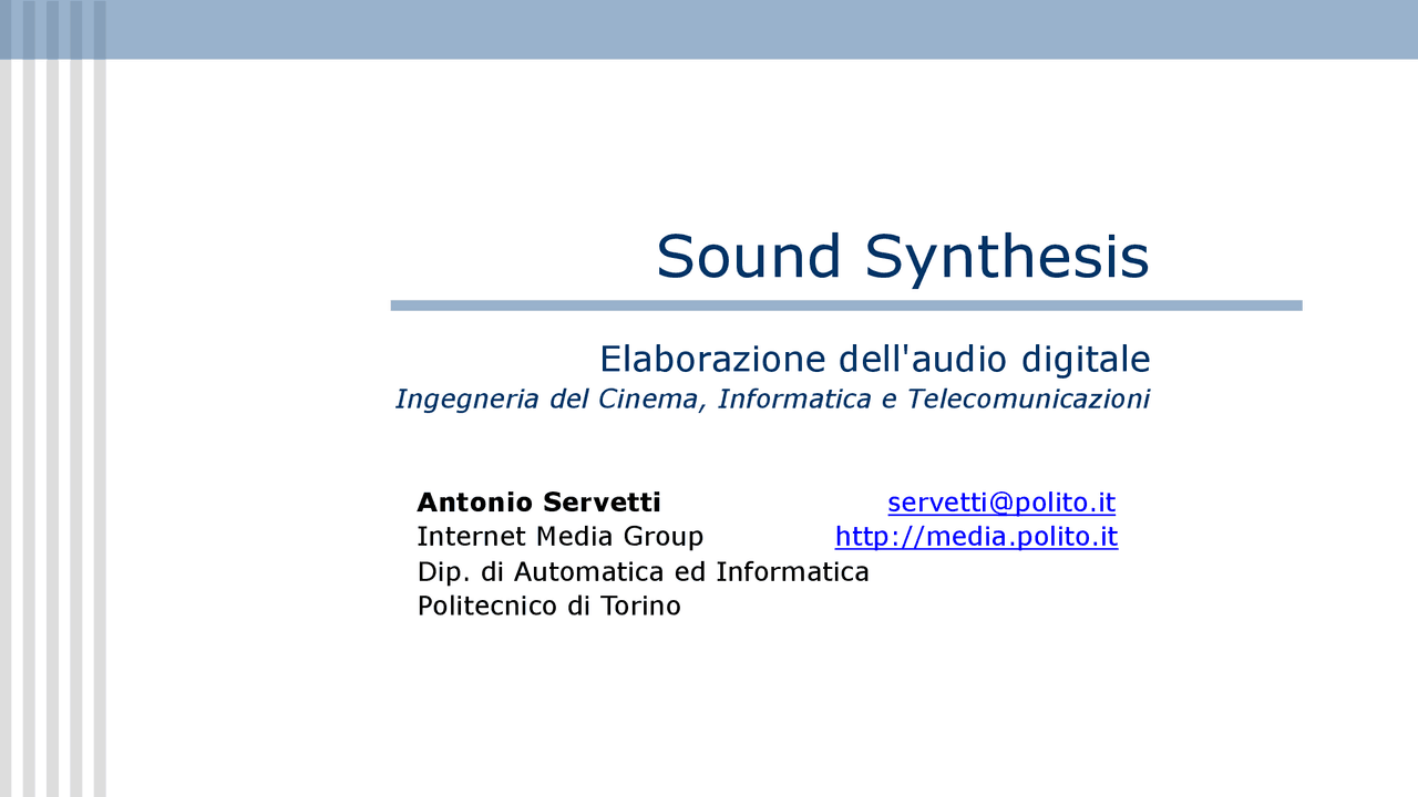 Digital Audio Synthesis_riassunto | Slide di Linguaggio Audiovisivo ...
