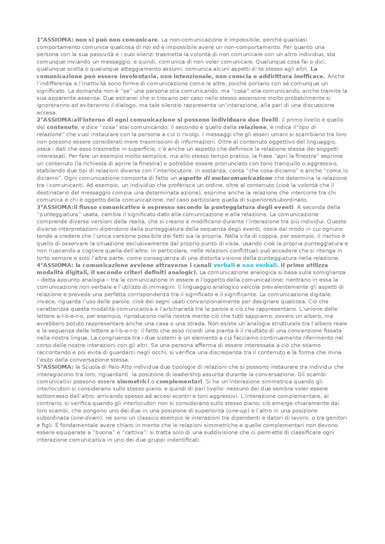 5 Assiomi Della Comunicazione Schemi E Mappe Concettuali Di