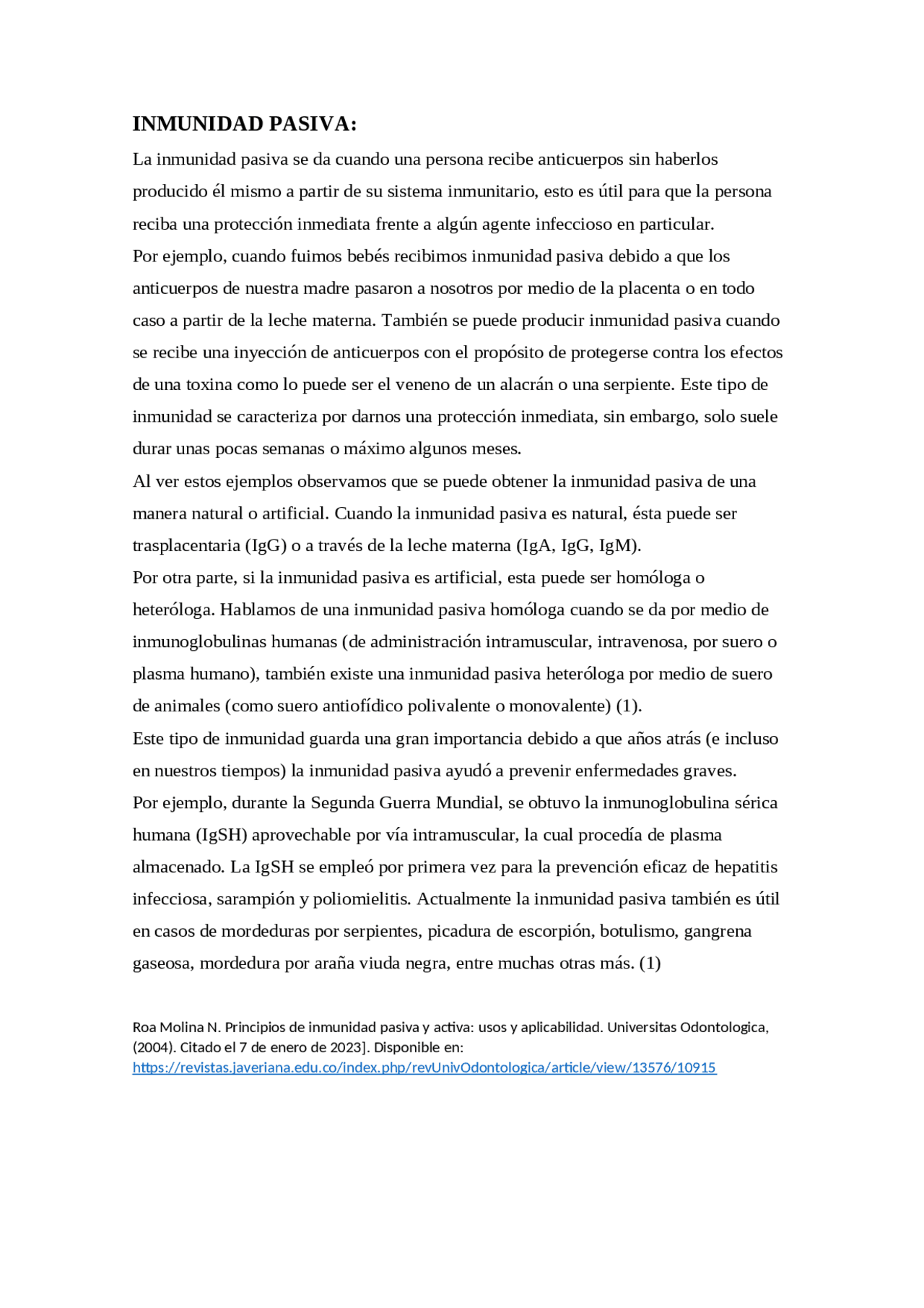 Inmunidad Pasiva Inmuno Apuntes De Inmunología Docsity